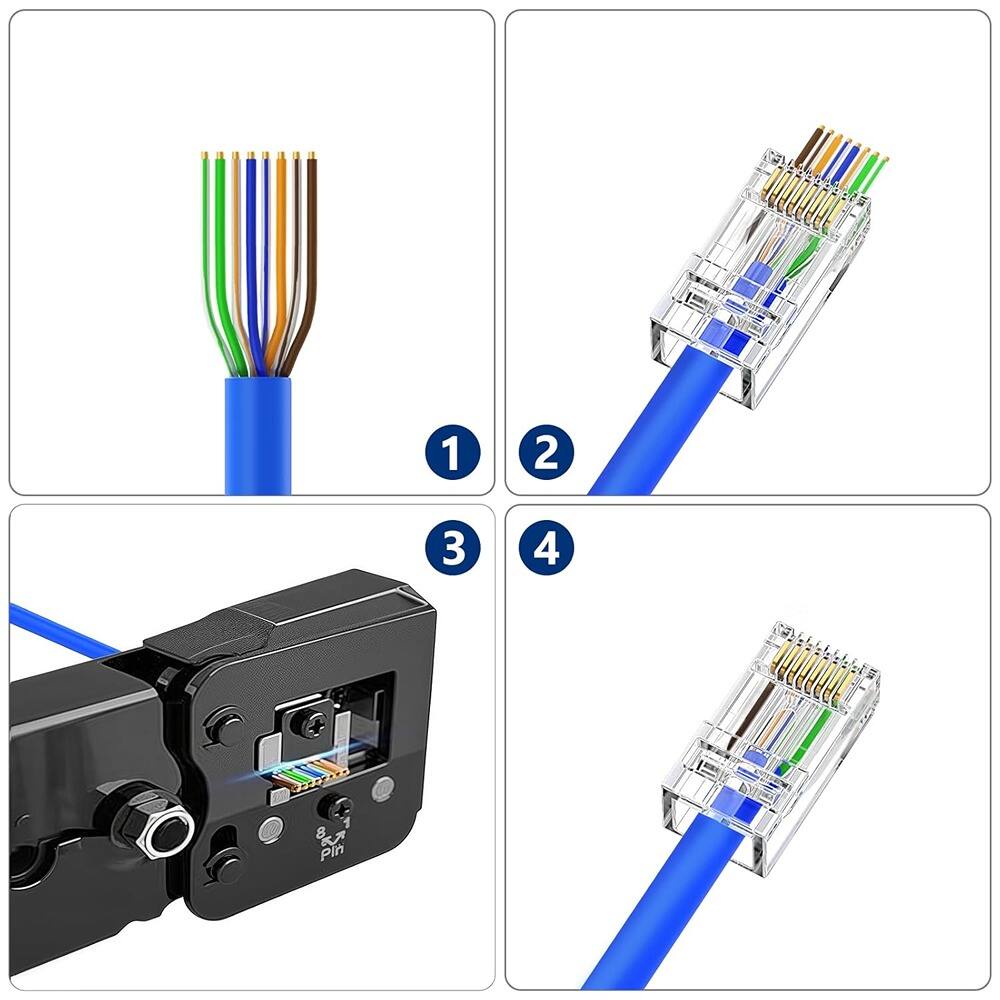 ACJPR Cat6 RJ45 Pass Through Connectors 50 Pack, for Solid/Stranded UTP ...