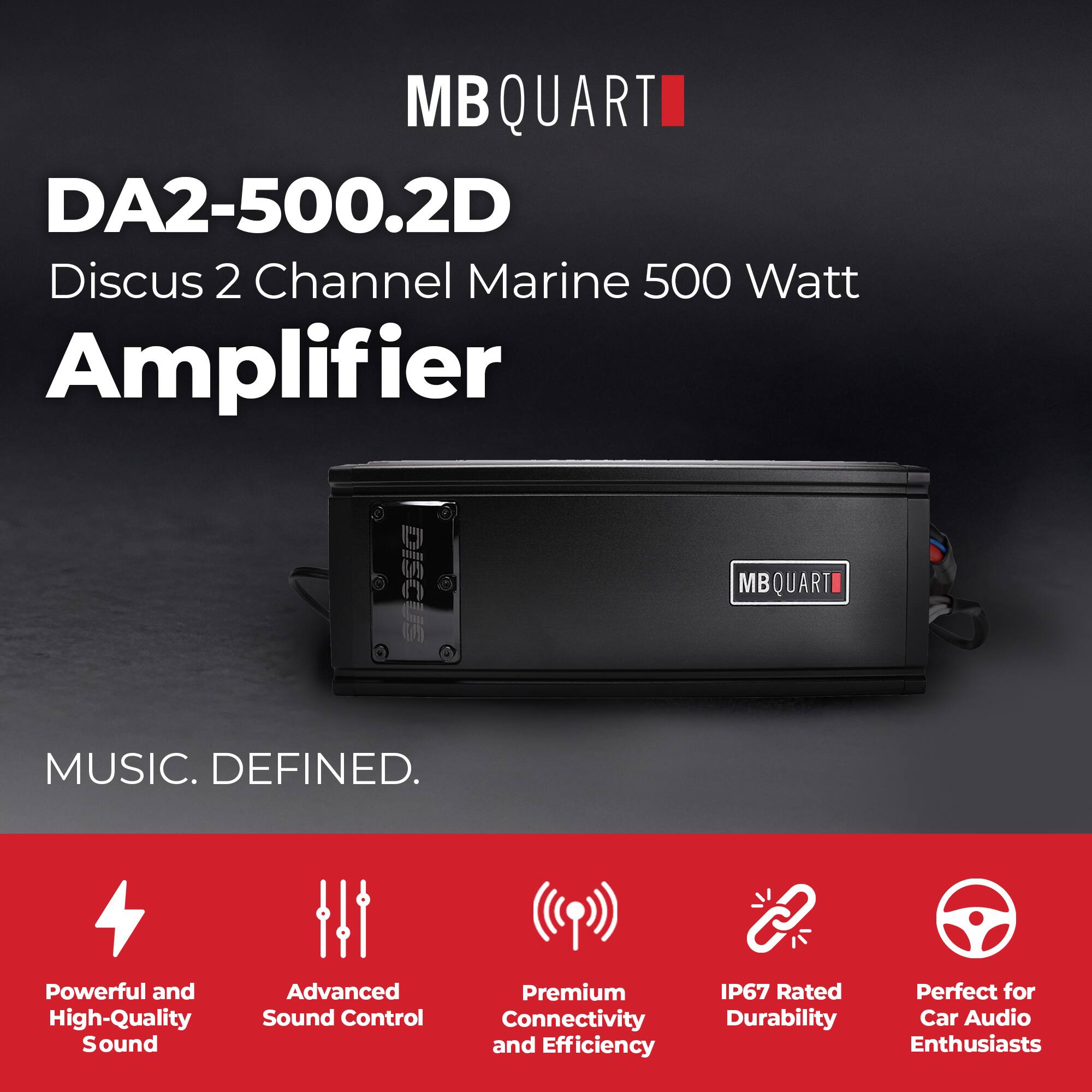 MBQUART DA2-500.2D Discus 2 Channel Marine 500 Watt Amplifier MUSIC ...