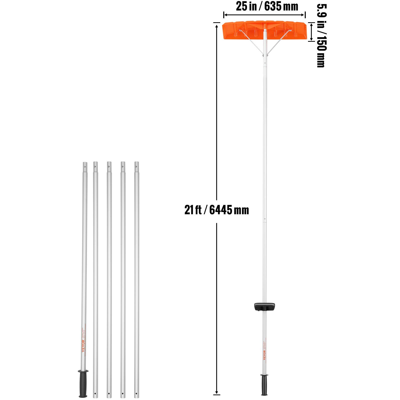 VEVOR Snow Roof Rake, 25" Plastic Blade Snow Removal Tool, 21ft Reach ...