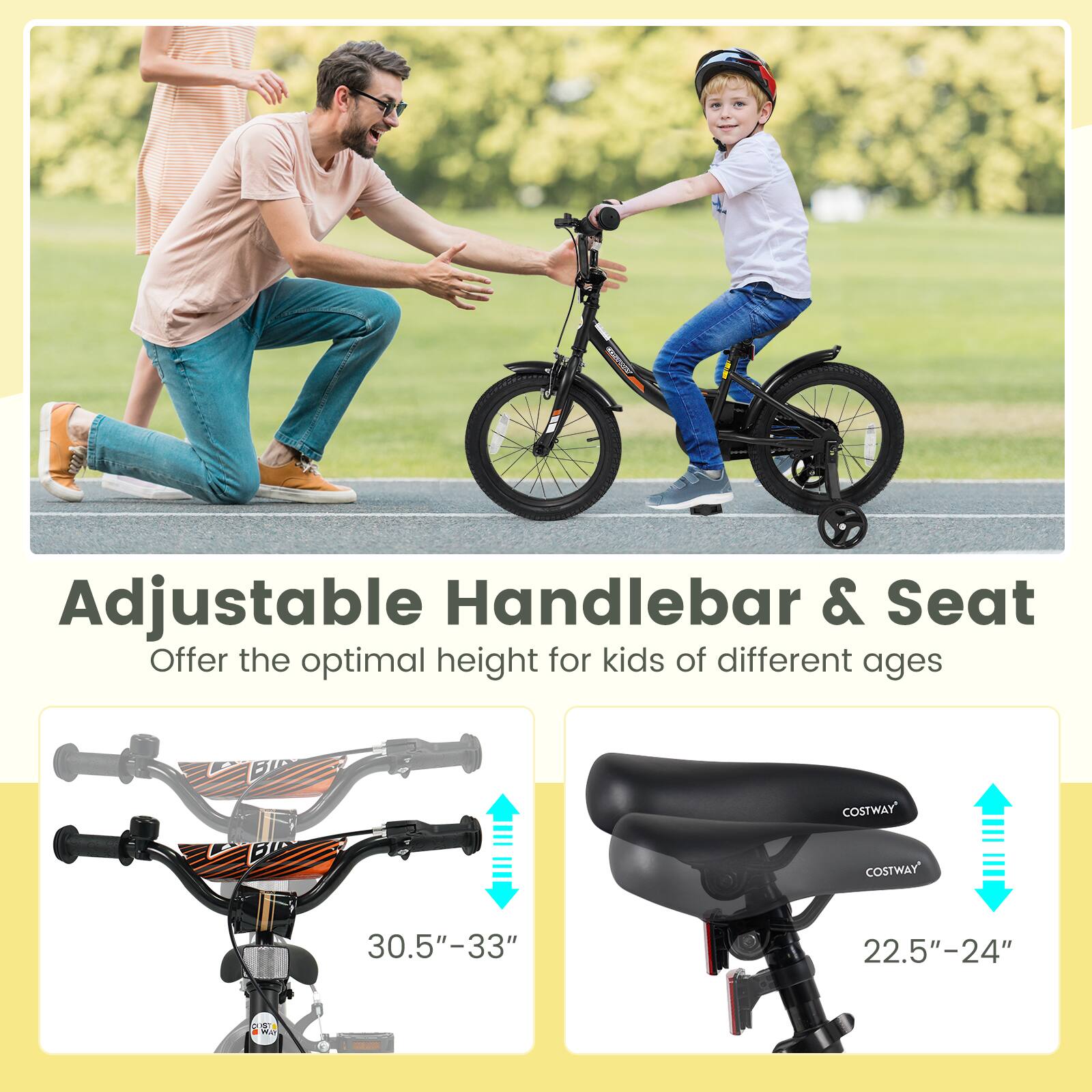 Costway 16 Inch Kids Bike with Training Wheels Dual Brakes Adjustable Seat Handlebar Height ...