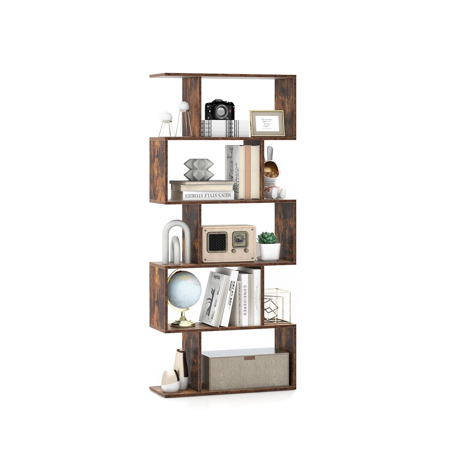SlickBlue Tall 5 Tier Bookcase with Anti Tip Device for Home Office or ...