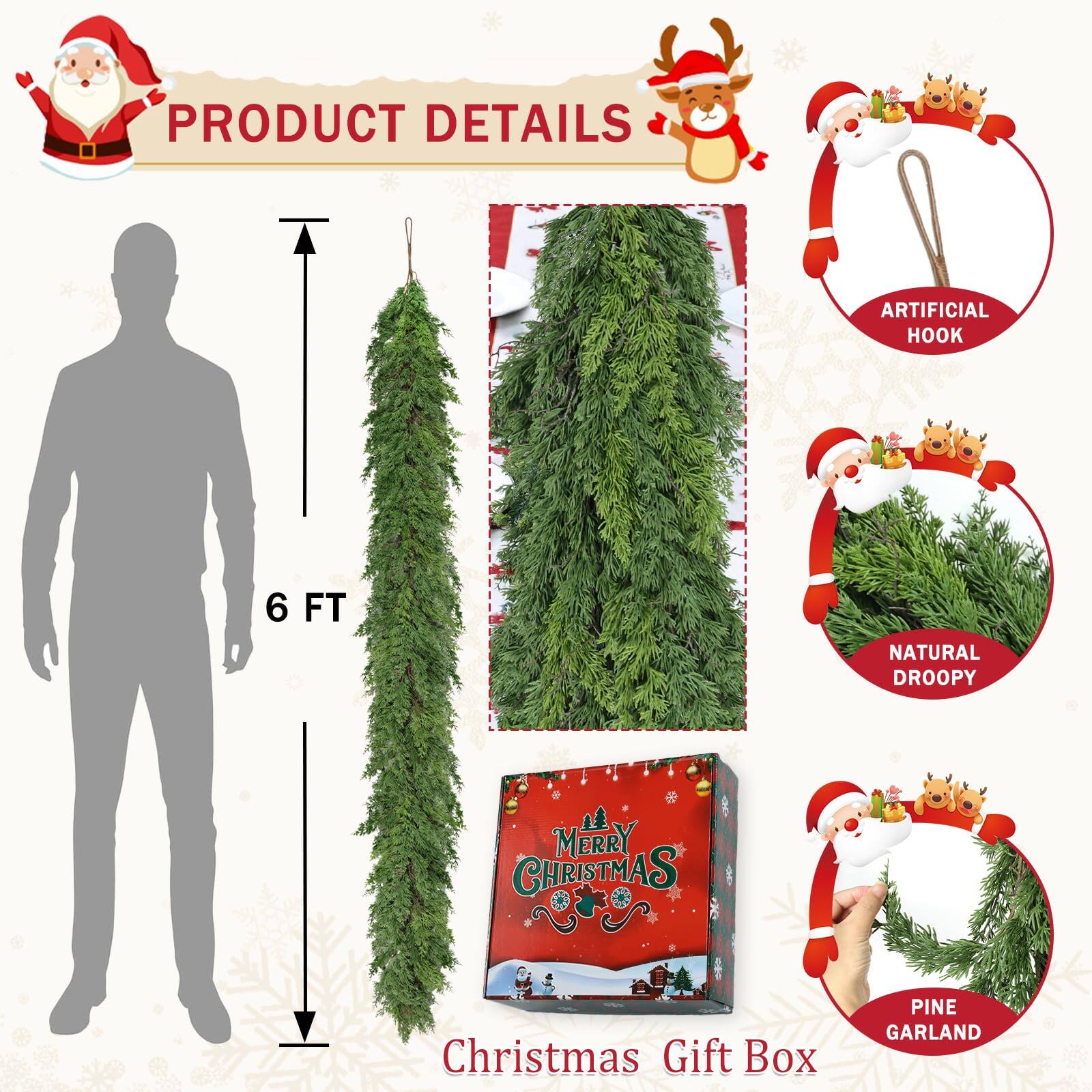 Stylel Star 6 Ft Real Touch Christmas Garland Thick And Lush,soft ...