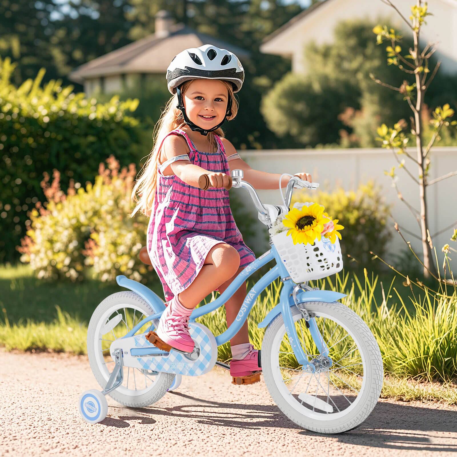 Costway 16" Kids Bike Toddler Adjustable Bicycle with Training Wheel for 4 7 Years Old Girl Navy ...