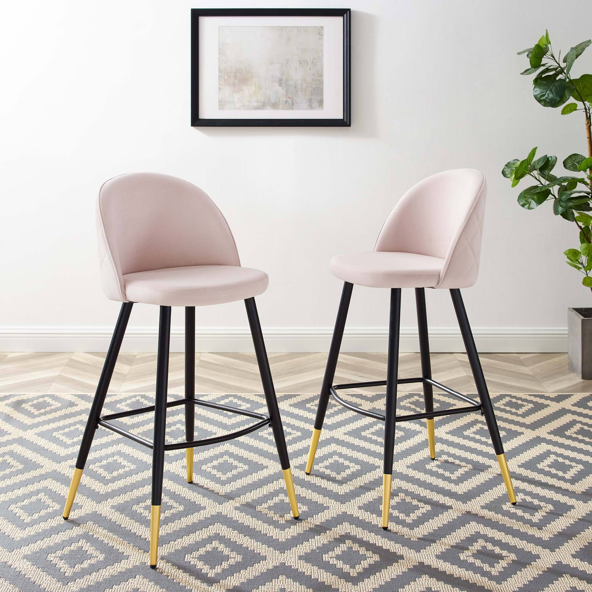 Cordial Performance Velvet Bar Stools Set of 2 by Modway Pink EEI-4527 ...