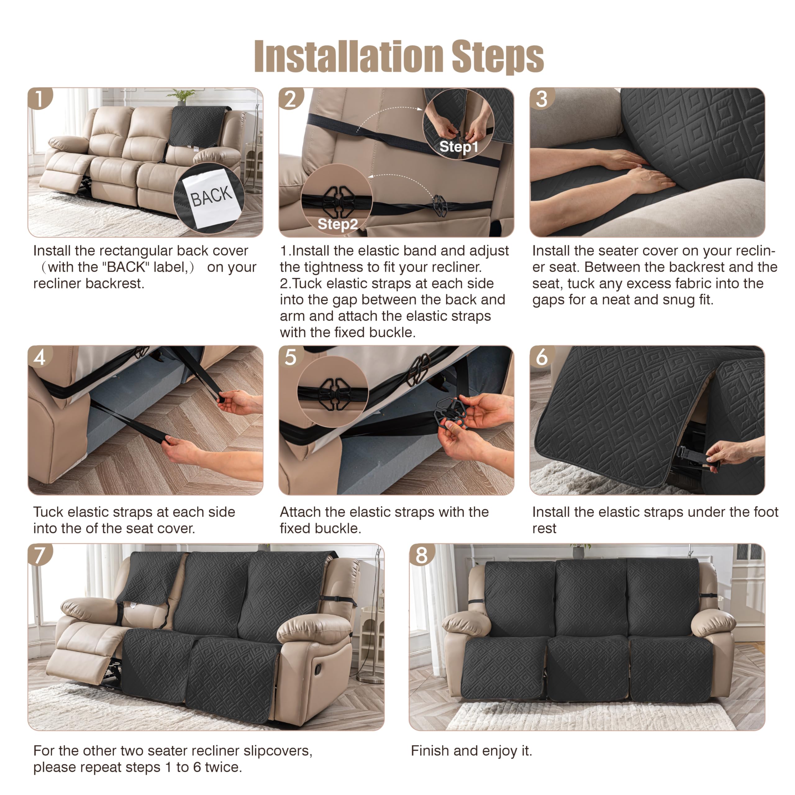 Fabibe Waterproof Recliner Sofa Covers for 3 Cushion Couch Non Slip ...