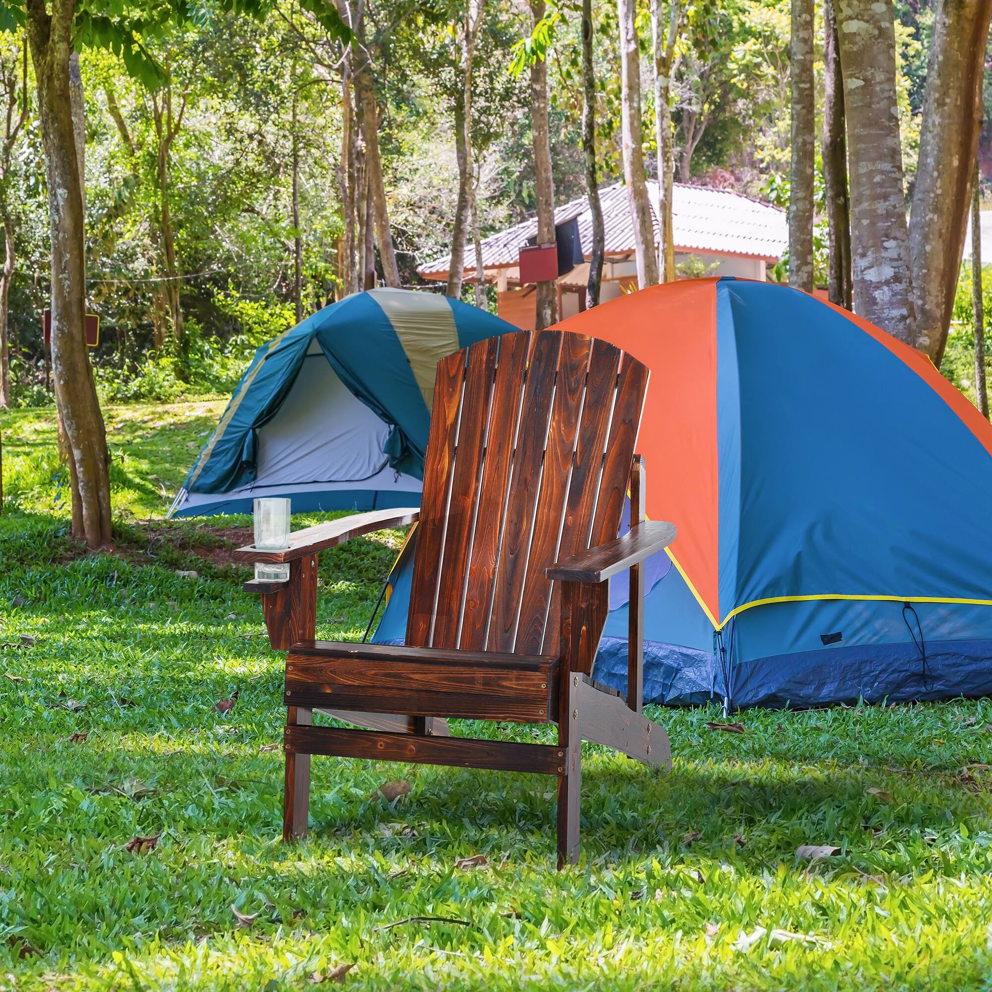 APRILSOUL Wooden Adirondack Chair Outdoor Patio Lawn Chair with Cup ...