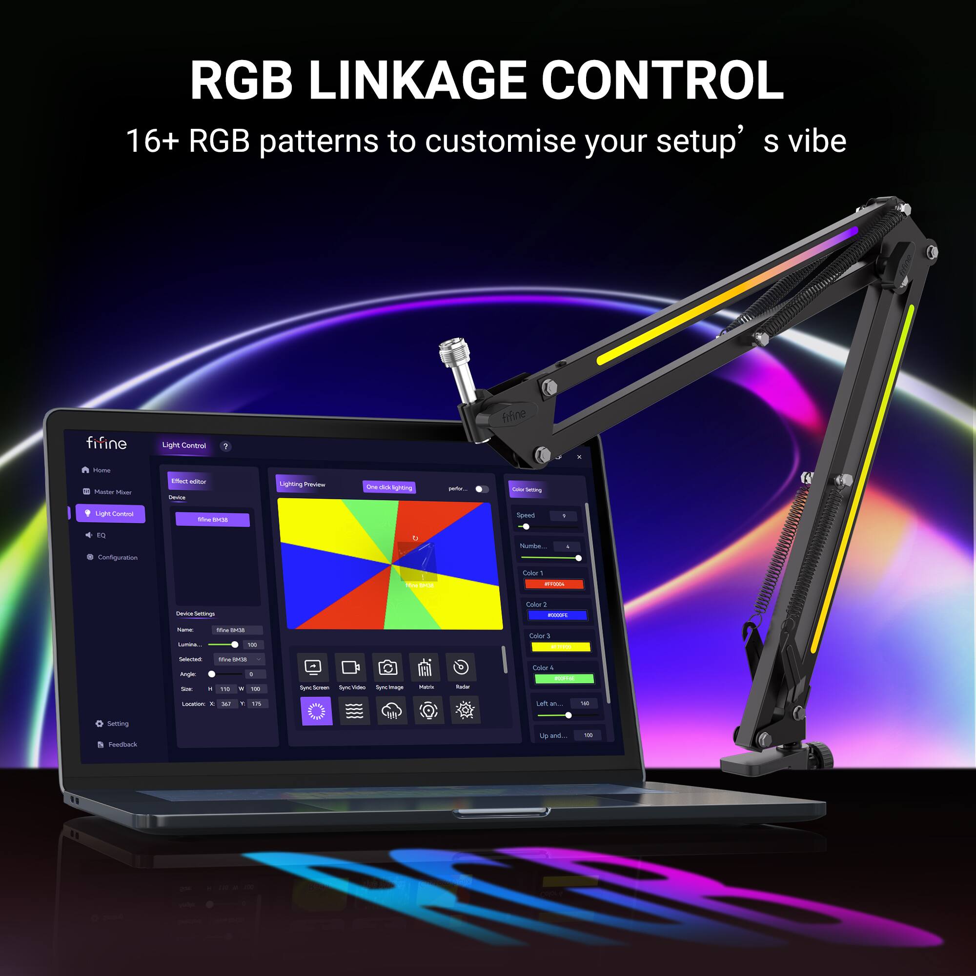 FIFINE Microphone Boom Arm, Metal Adjustable Mic Arm Stand with RGB ...