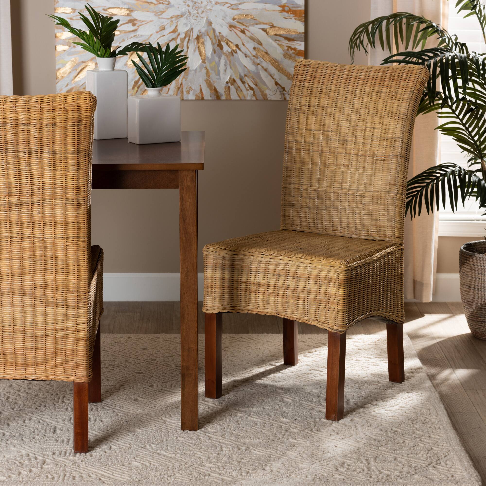 bali & pari Shamara Modern Bohemian Natural Rattan and Mahogany Wood ...