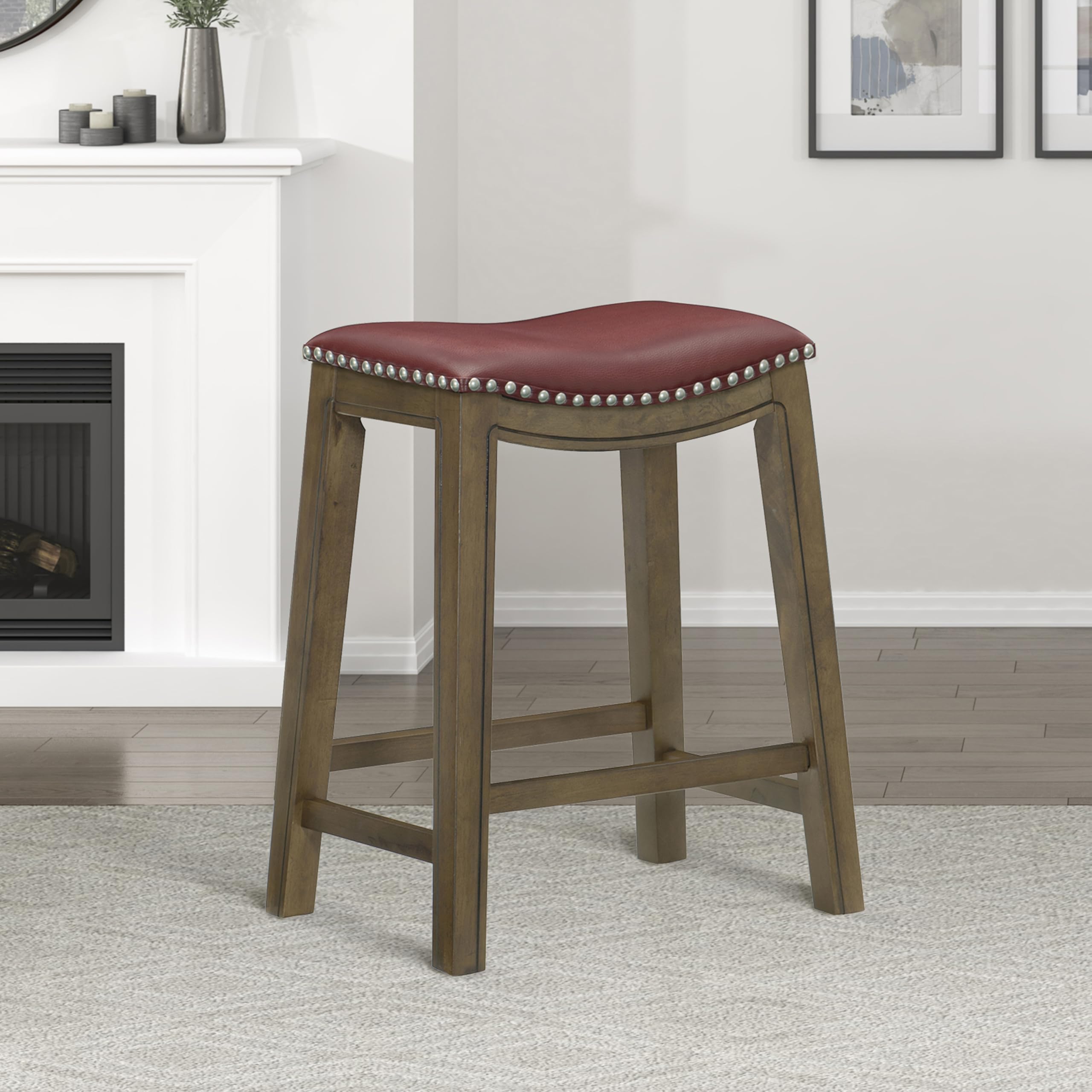 JETRANSPORT Ordway Solid Wood Counter Height Stool Saddle Kitchen ...