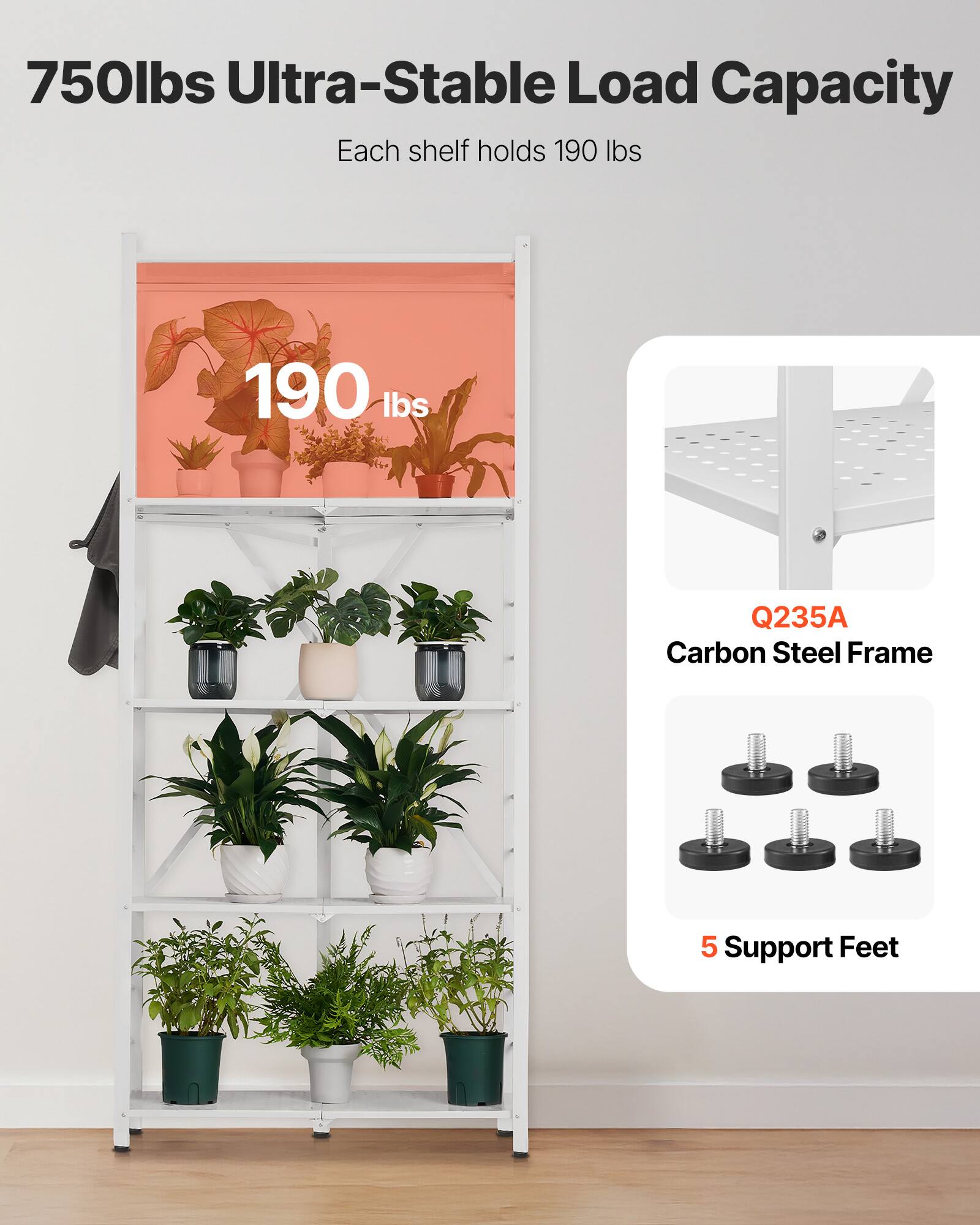 VEVOR 5 Tier Foldable Storage Shelf, 32Wx14Dx72H Inch Folding Metal ...