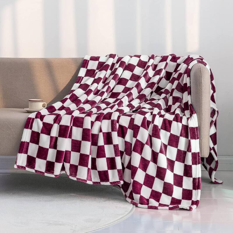 Refined Abode Design SOFA BLANKET WITH CHECKERBOARD PATTERN Burgundy NA ...