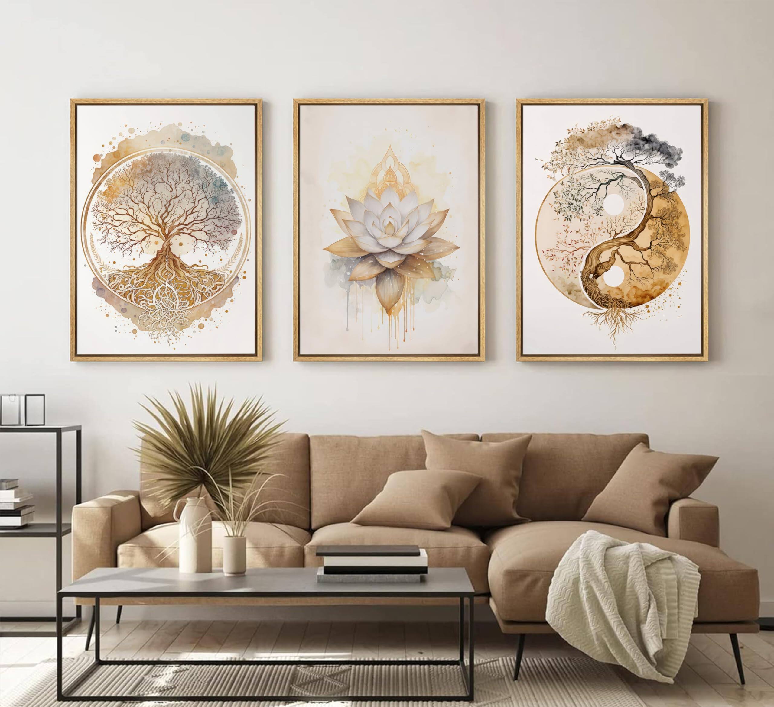 Hirose Alice Framed Tree of Life Canvas Wall Art Gold Lotus Zen ...