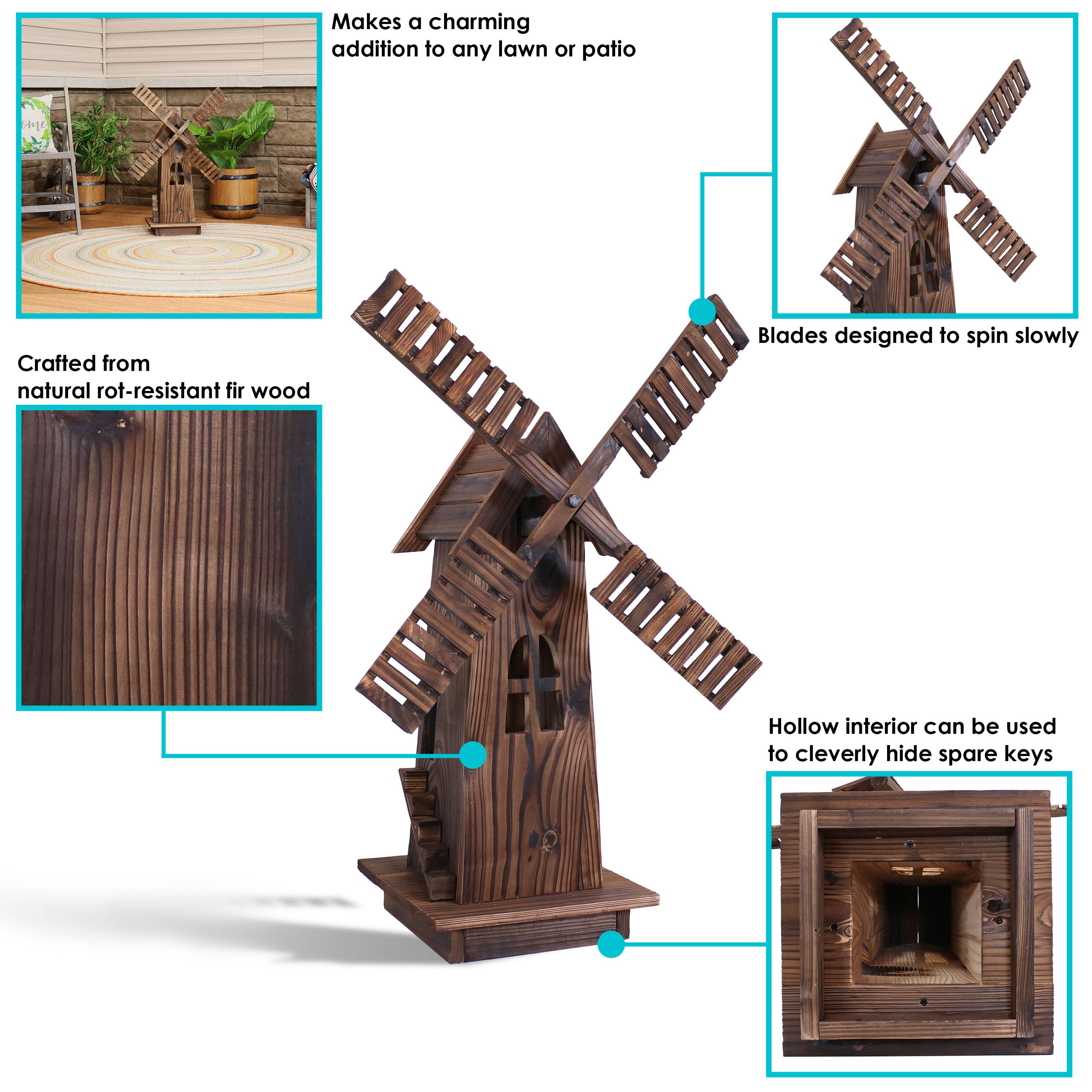 Sunnydaze Dutch Windmill Outdoor Decorative Wood Yard Art Statue 39 in ...