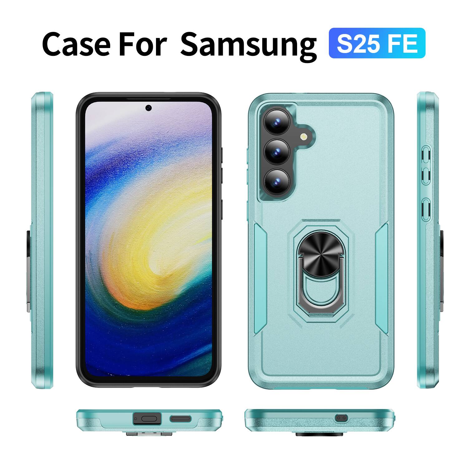Dteck for Samsung Galaxy S25 FE Heavy Duty Case with Foldable Metal ...