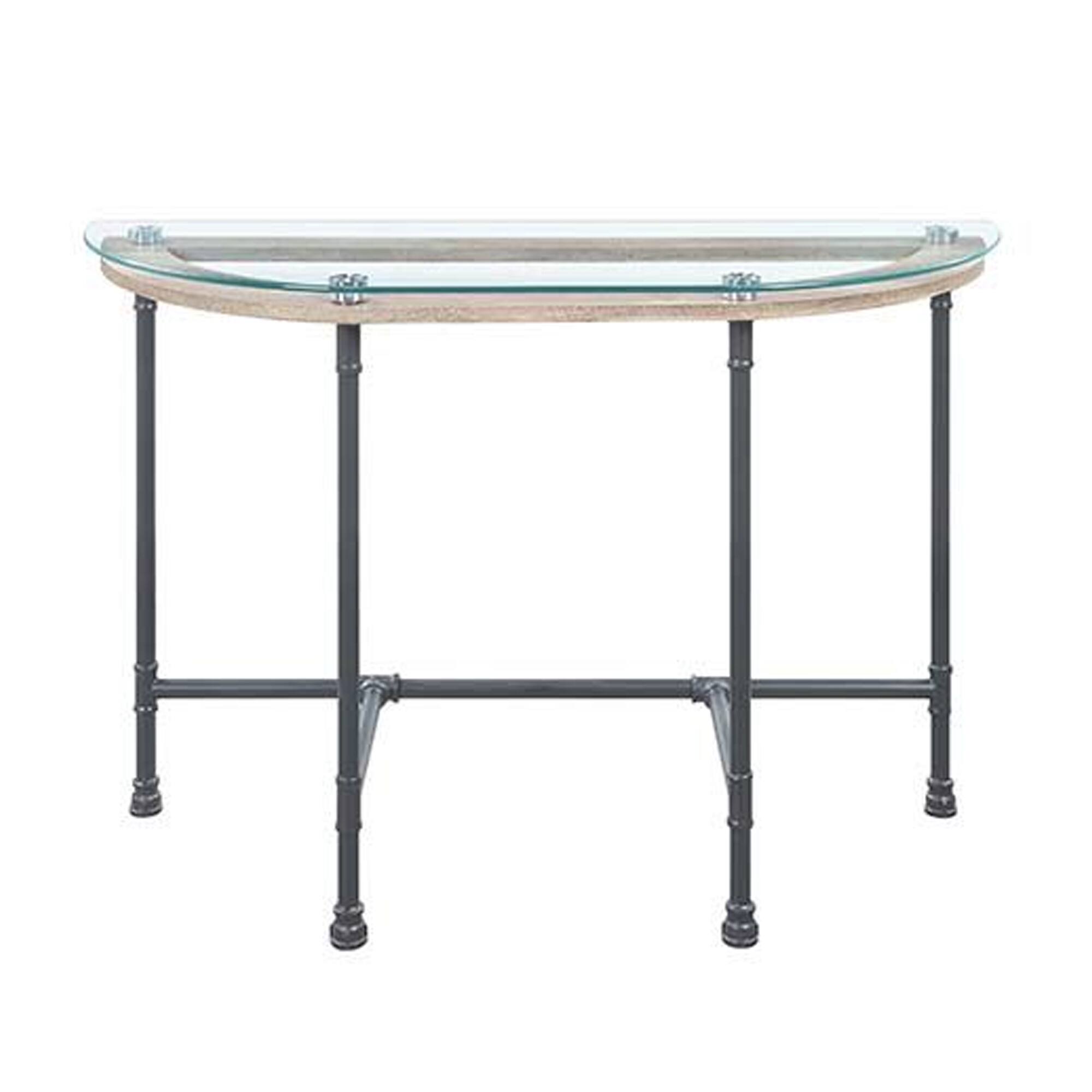 Manhattan Lane Wood Side Table, Oval Tempered Glass Top, Metal Pipe ...
