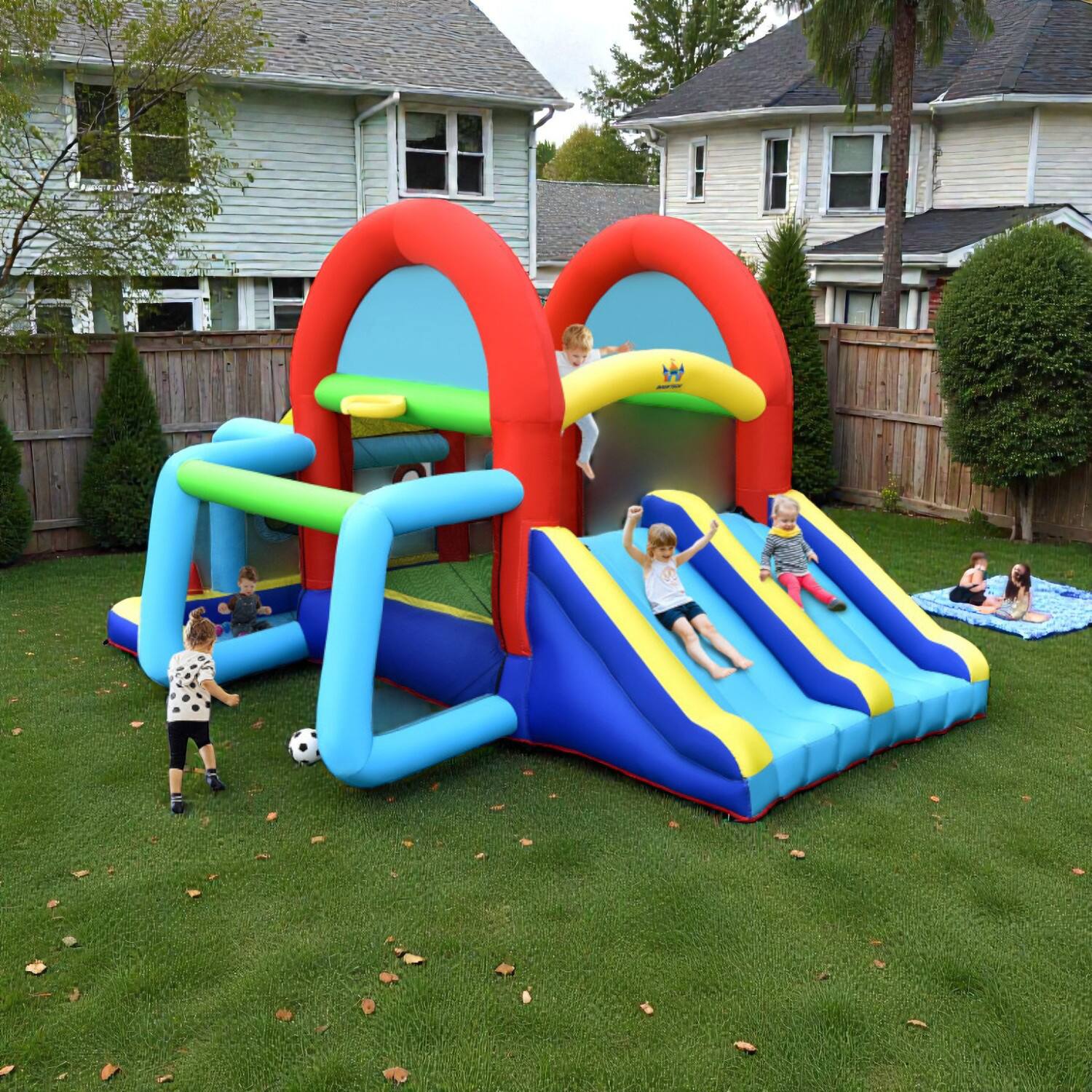 BreeBe Children’s Dual Slide Inflatable Play Castle with 480W Electric ...