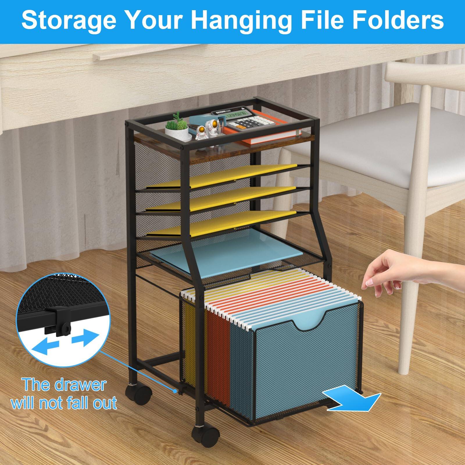 Dapper Styles Rolling File Cart 6 tier Desk Organizer On Lockable ...