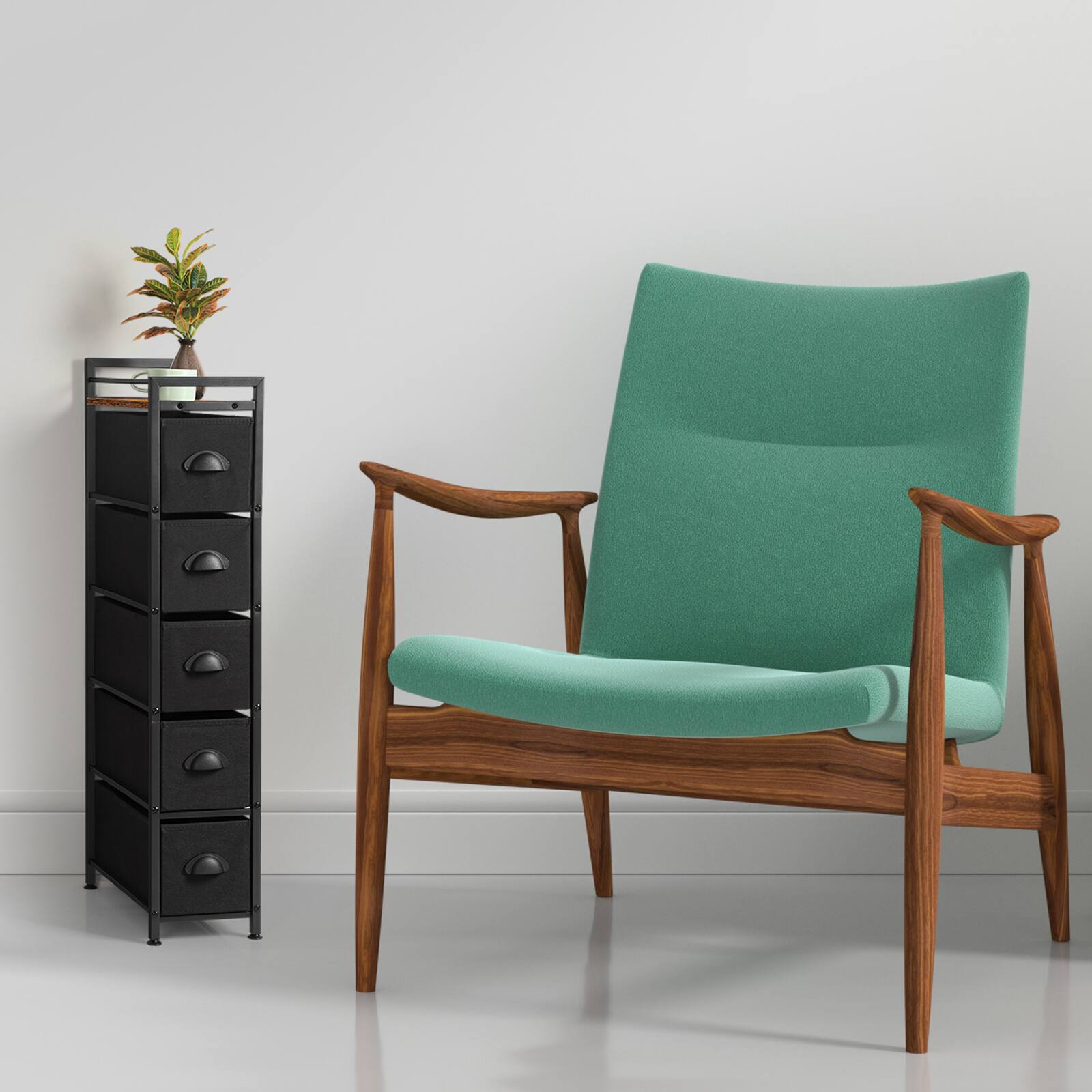 Oumilen Narrow 5 Drawer Fabric Storage Tower with Wood Top, White Black ...