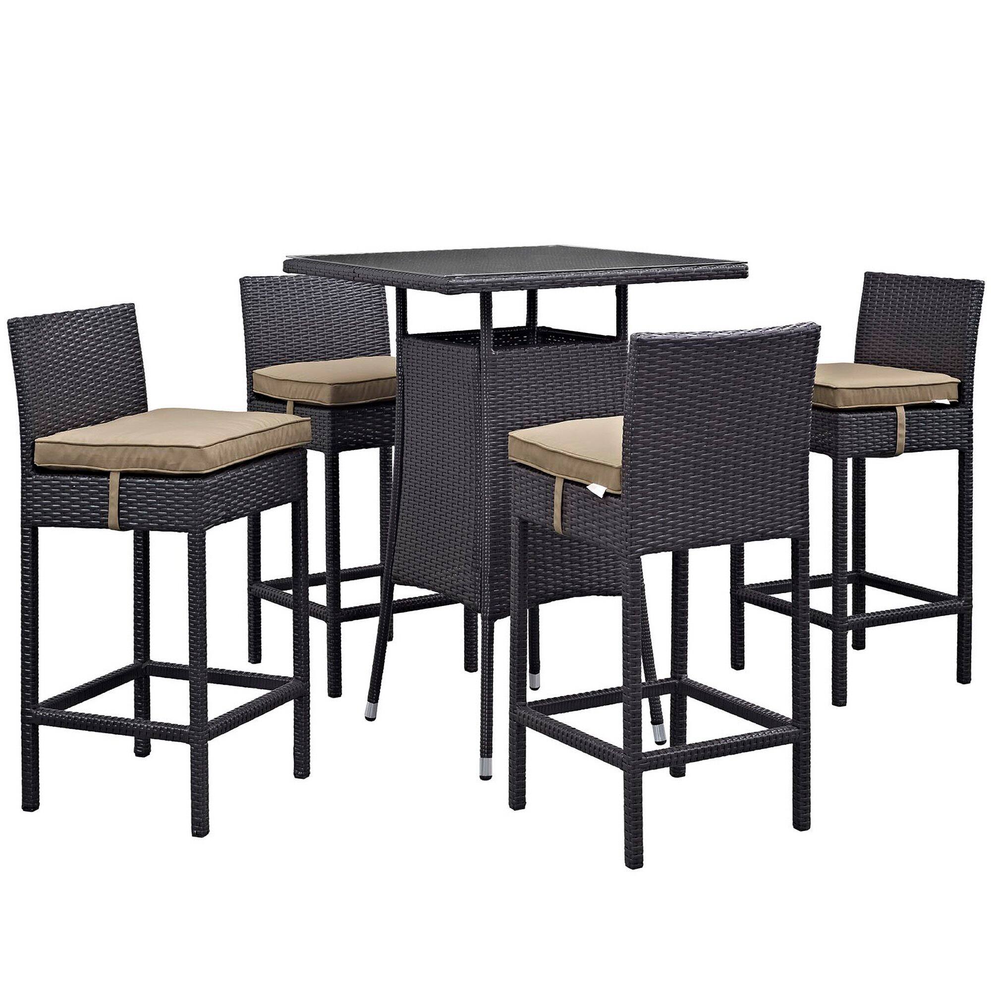 Convene 5 Piece Outdoor Patio Pub Set by Modway Espresso Mocha EEI-1963 ...