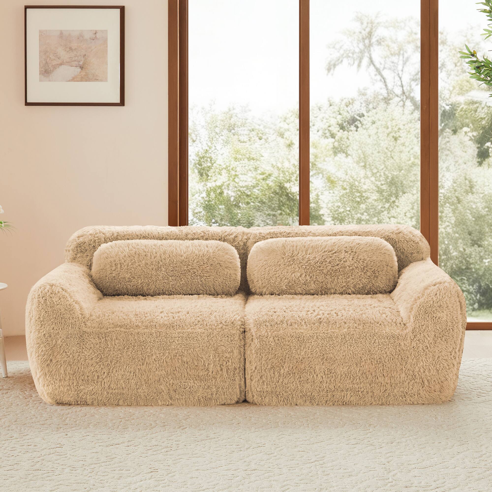 Aukfa 2 Seater Modular Sectional Sofa Soft Fluffy Plush Fabric, 32D ...