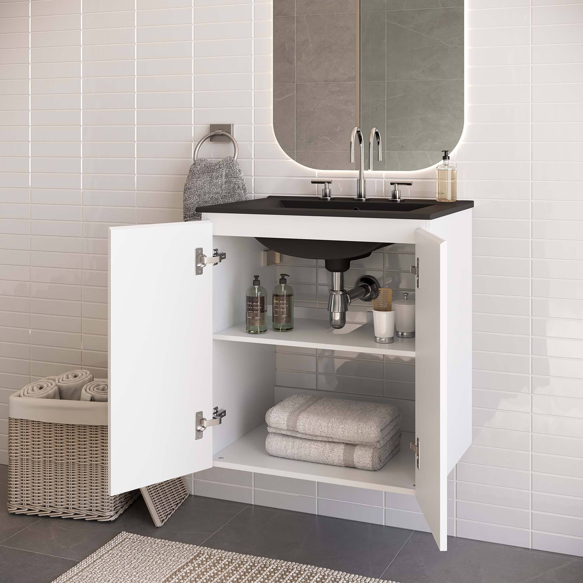 Modway Bryn Wall Mount Bathroom Vanity Basin Included White Black EEI ...