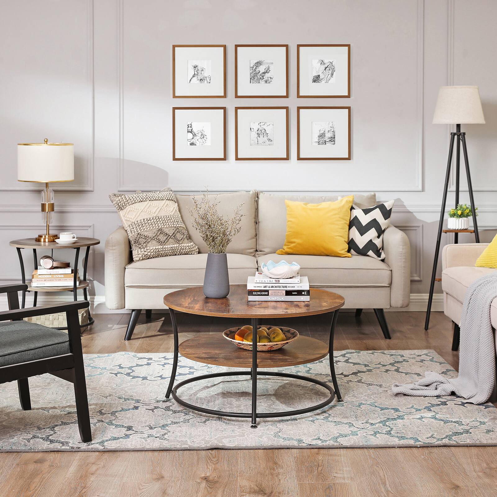 Songmics Home Side Table,End Table with 2 Shelves,Small Round Table for ...