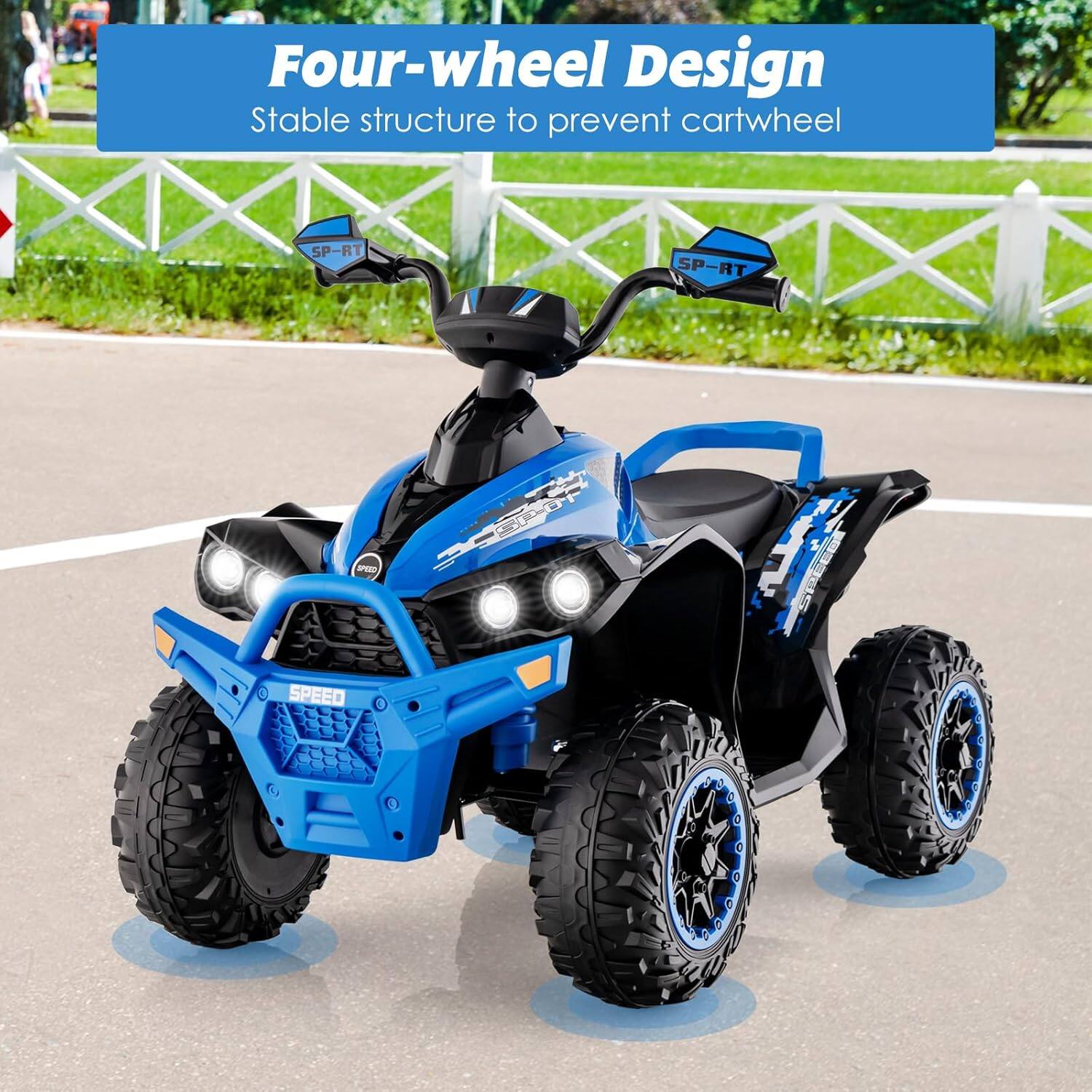 Costway Kids Ride on ATV 12V 4 Wheeler Quad Toy Vehicle with LED Lights ...