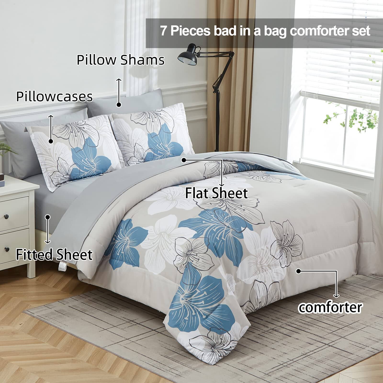 Paradigms Interiors Floral Comforter Set Size And Sheet 7 Pieces Bed In ...