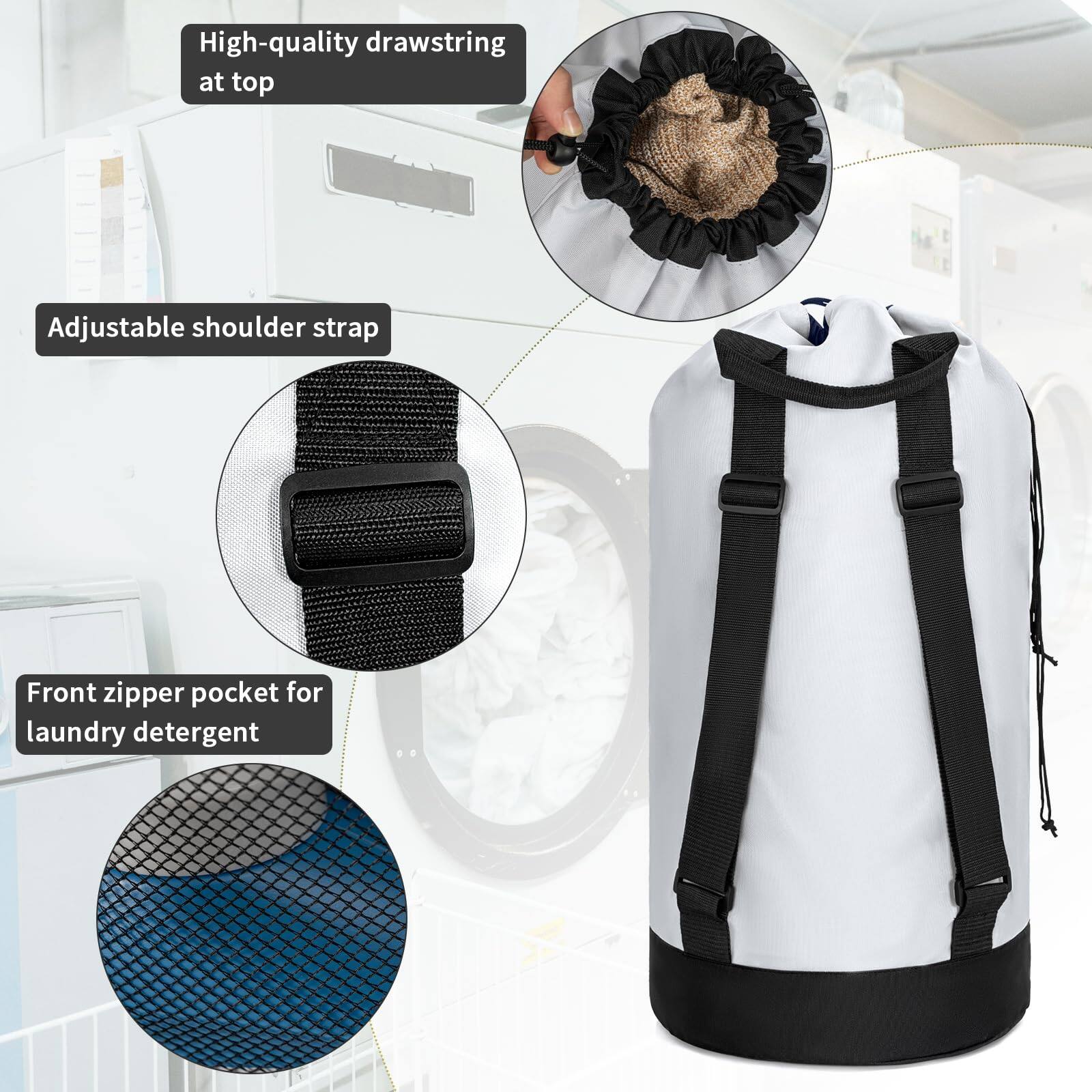 Pacoar Cade Laundry Bag Backpack With Shoulder Straps And Mesh Pocket ...