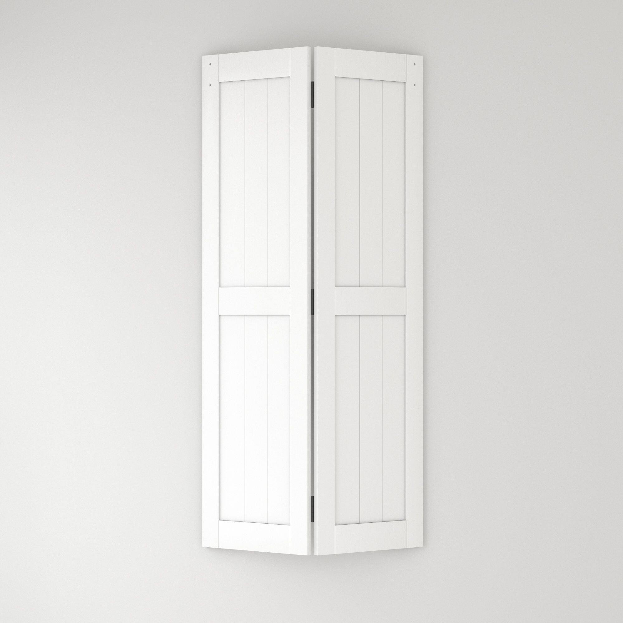 Mirfee Bi Fold Sliding Door Set, Solid Wood with Hardware Track White ...