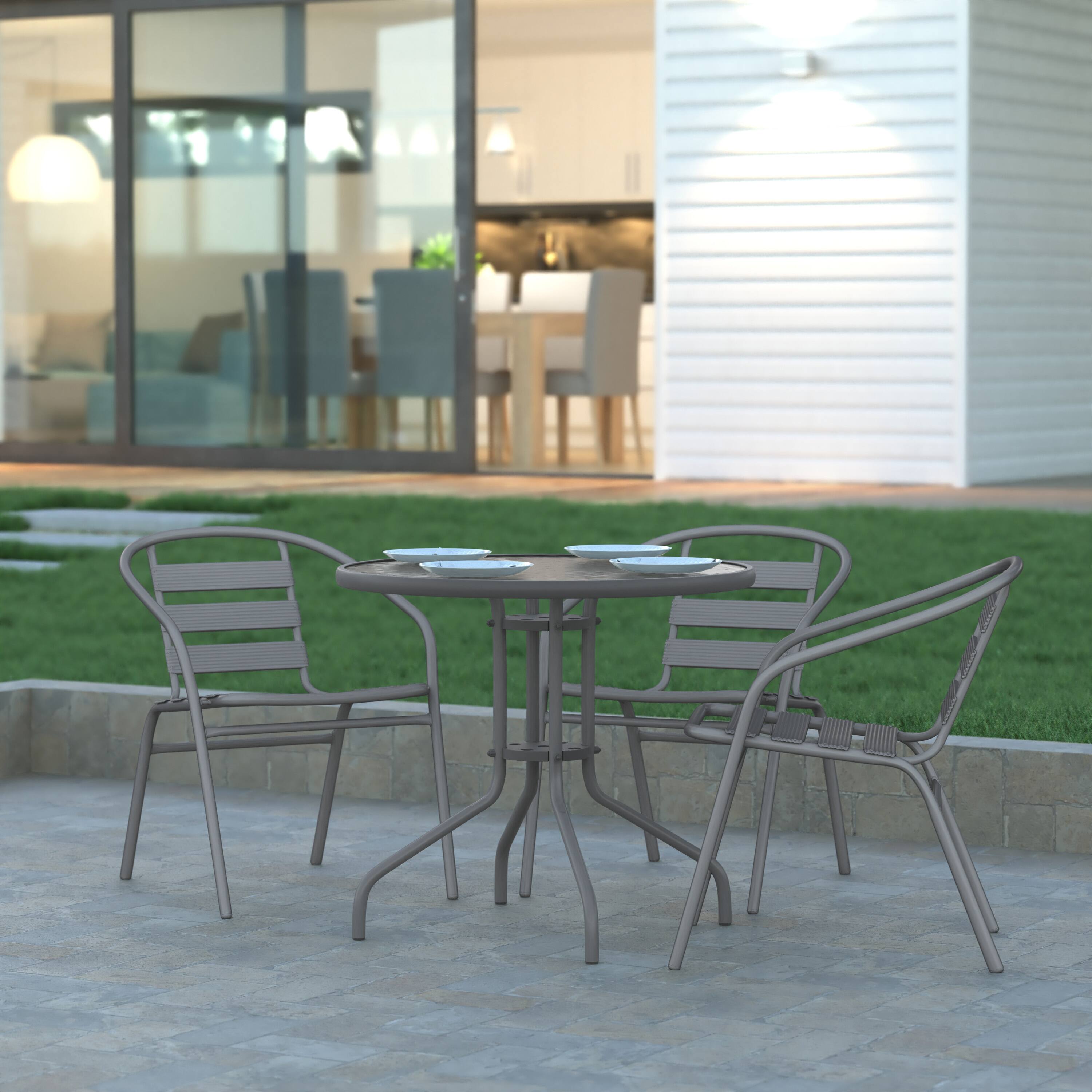Emma + Oliver 31.5" Round Tempered Glass Metal Table with Smooth Ripple ...