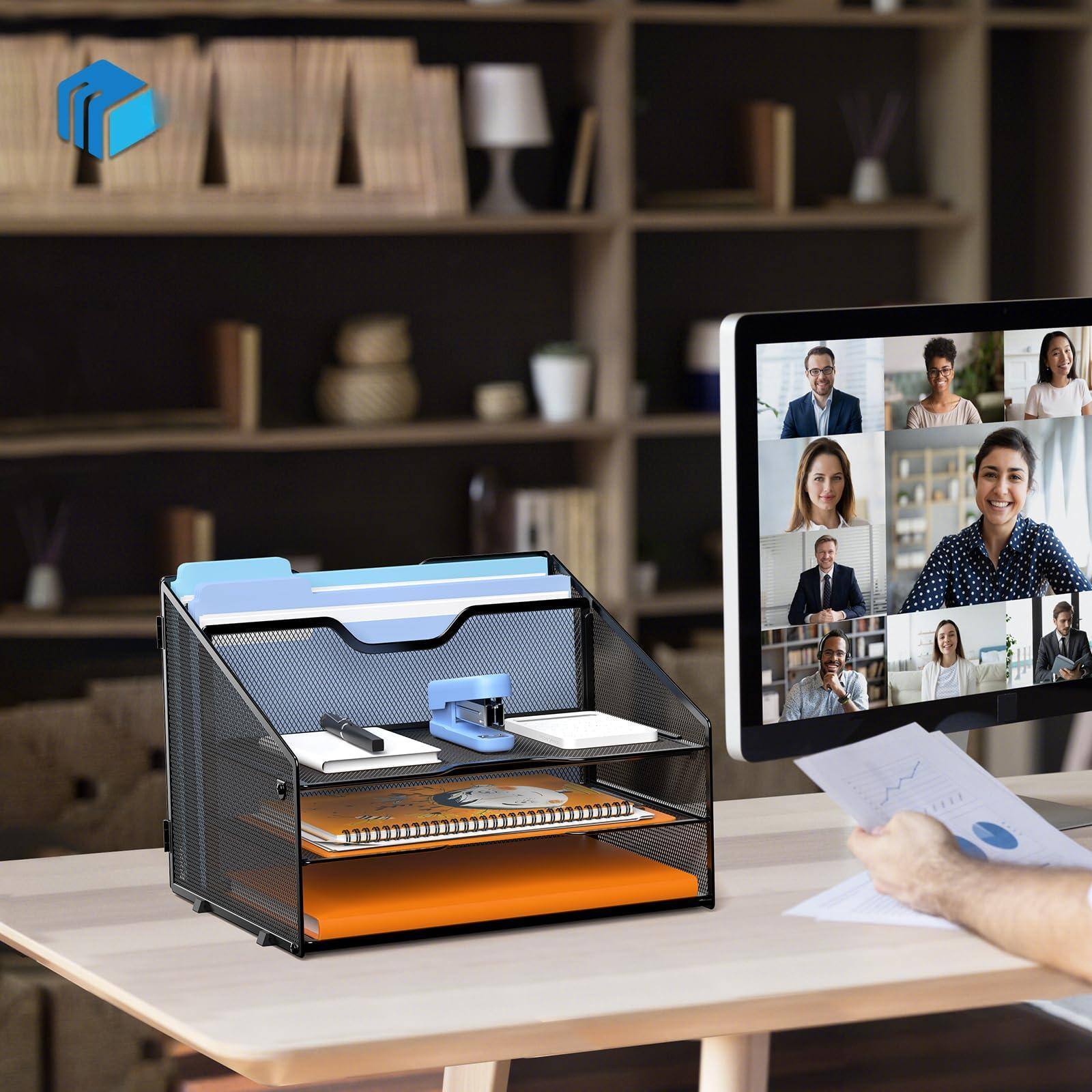 Paradigms Interiors Letter Tray Organizer Mesh Desk File With 3 Paper ...