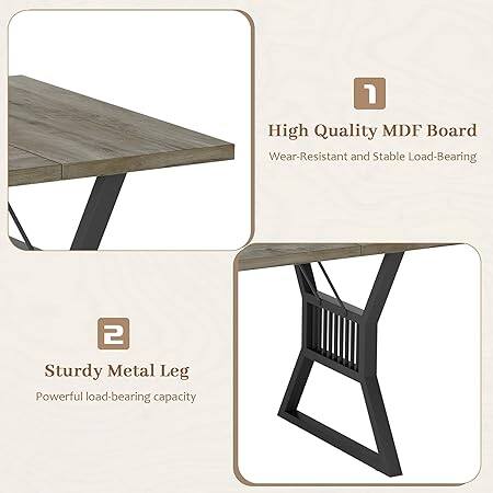 GARVEE Industrial Farmhouse Dining Table for 6 8, 70.8" Large Wooden ...