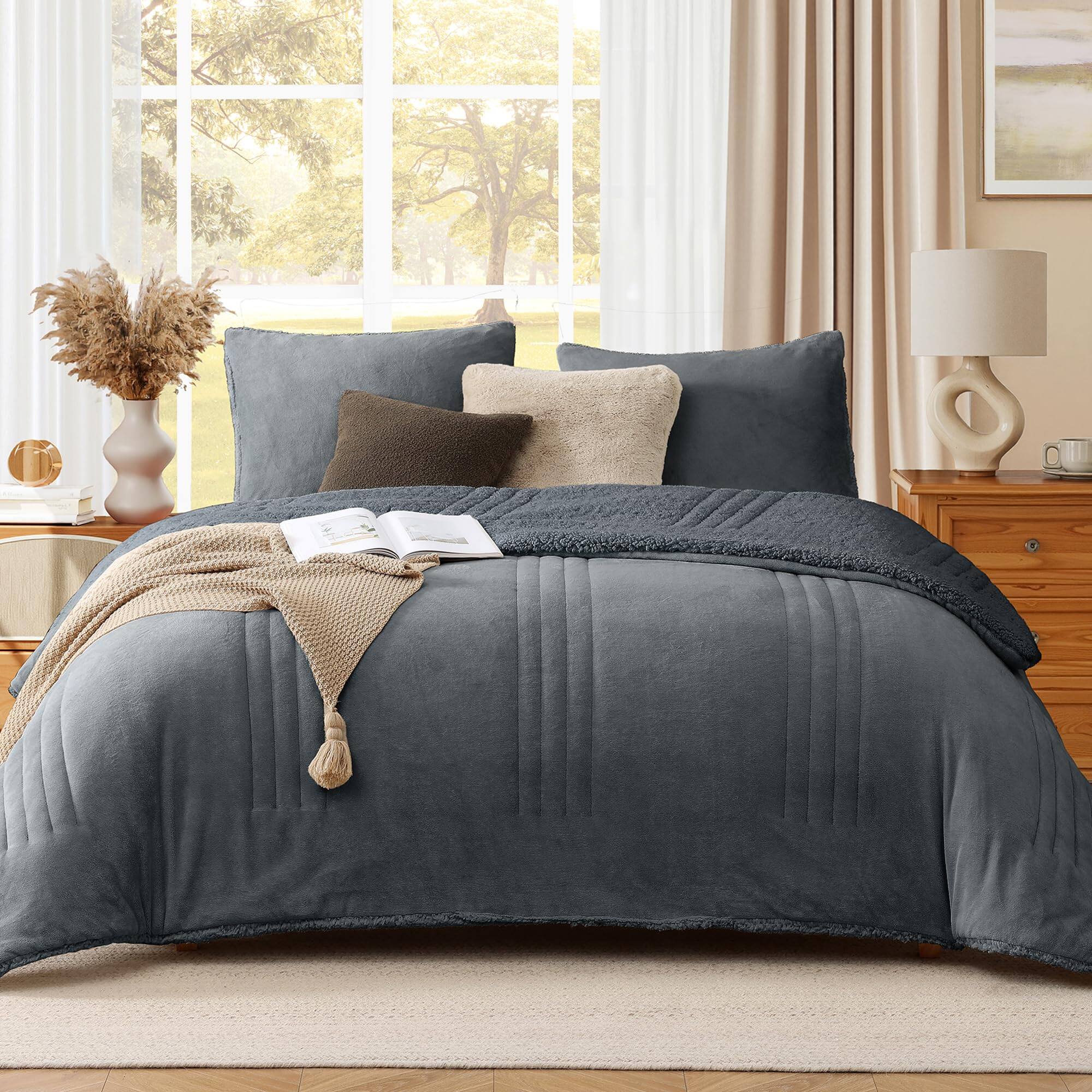 Paradigms Interiors Fluffy Comforter Set Sherpa Plush Fuzzy 3 Piece For ...