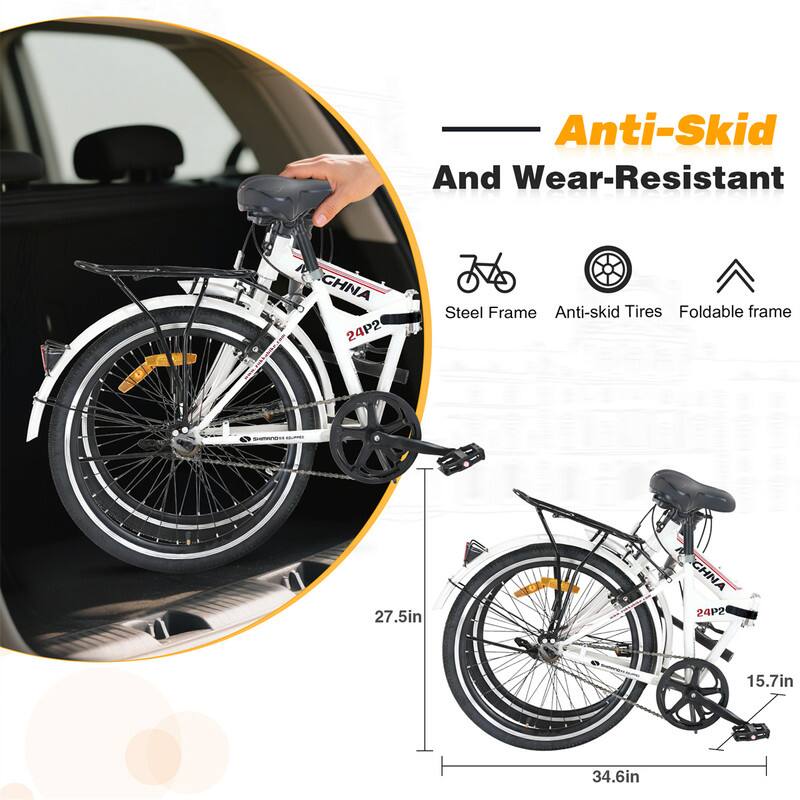 HTUTWOO 24 " Folding Bike for Adults with Fenders Steel Frame Single ...