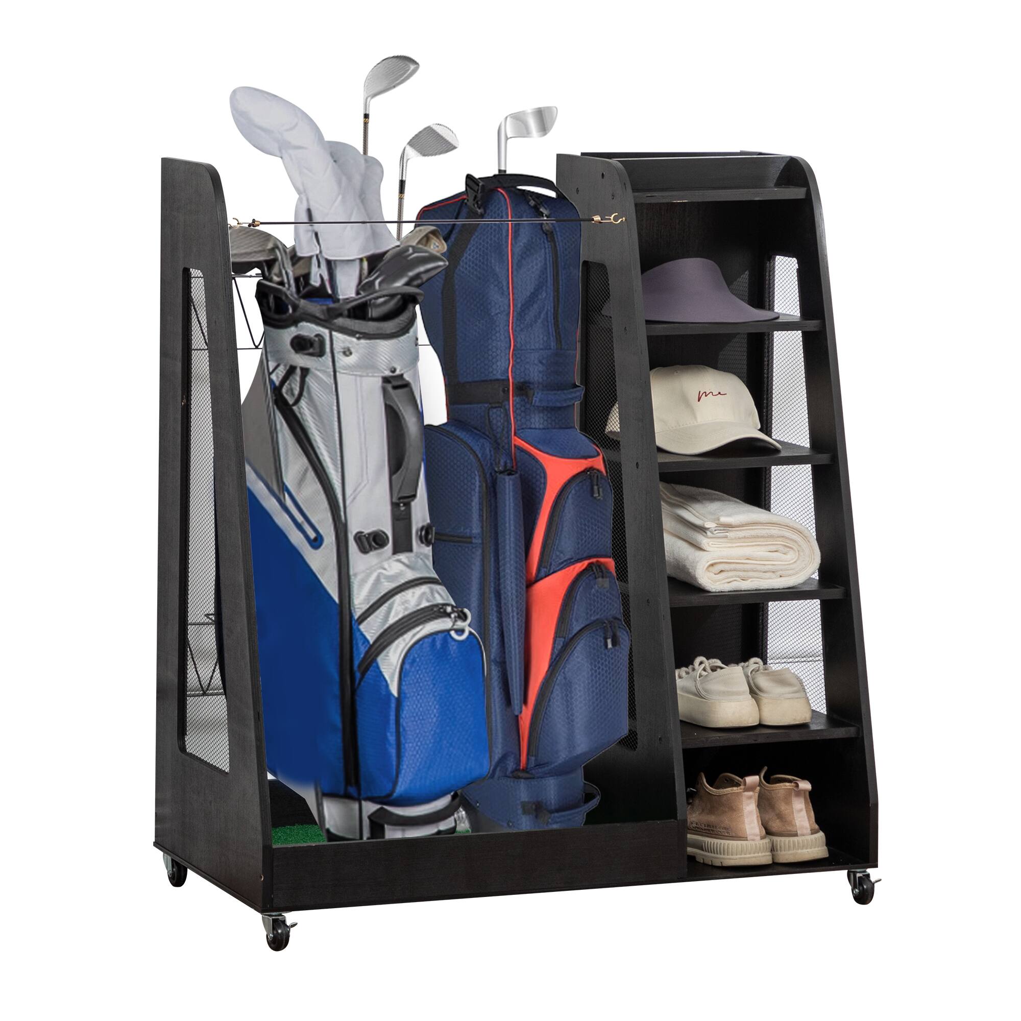 ELEMENT ACE Premium Wooden Golf Bag Rack Holds 2 Bags & Gear Black ...