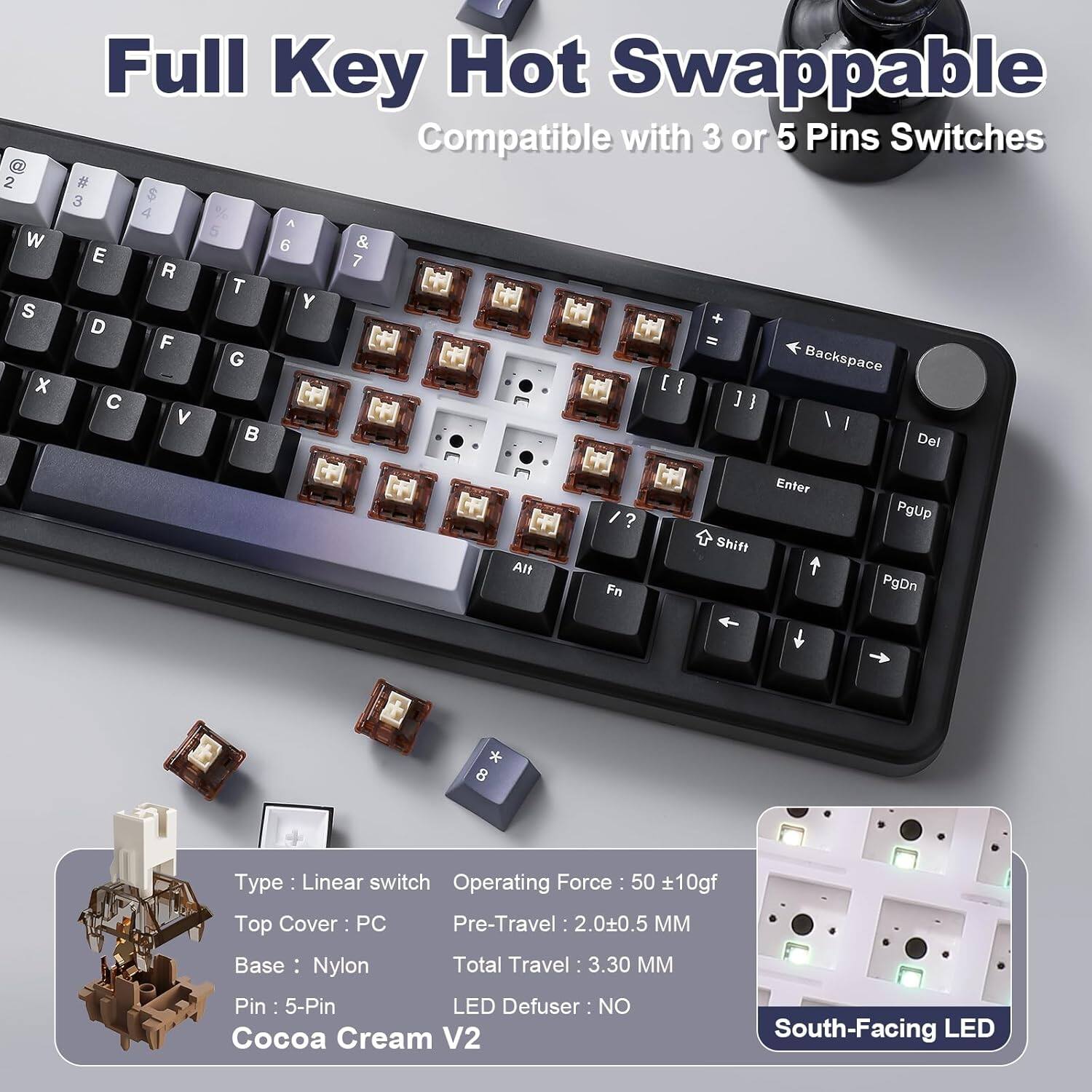 Wikistore B68 Wireless Mechanical Keyboard,Cute PBT Keycaps,Hot ...