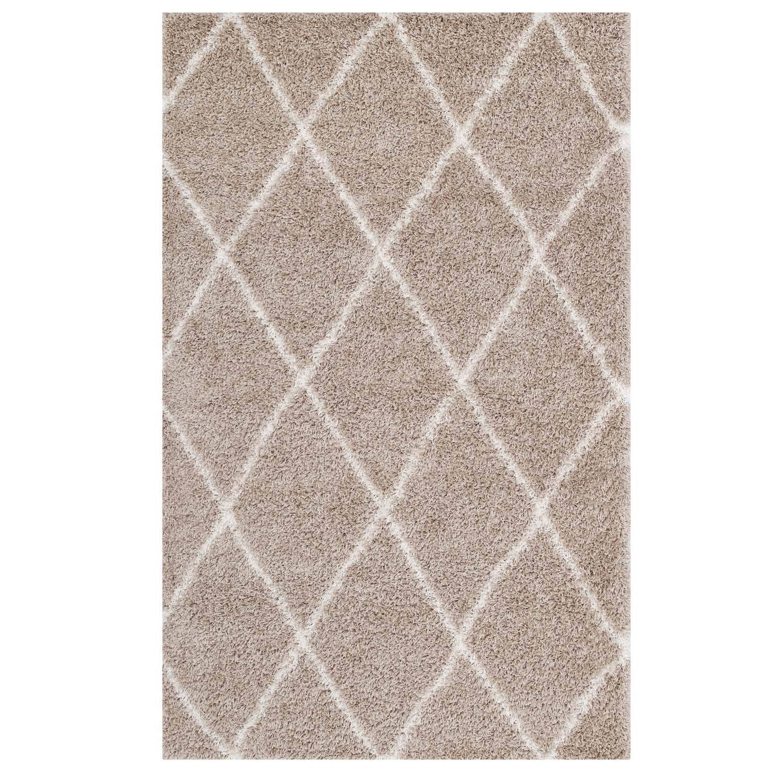Modway Toryn Diamond Lattice Shag Area Rug Beige and Ivory R-1144F-58 ...