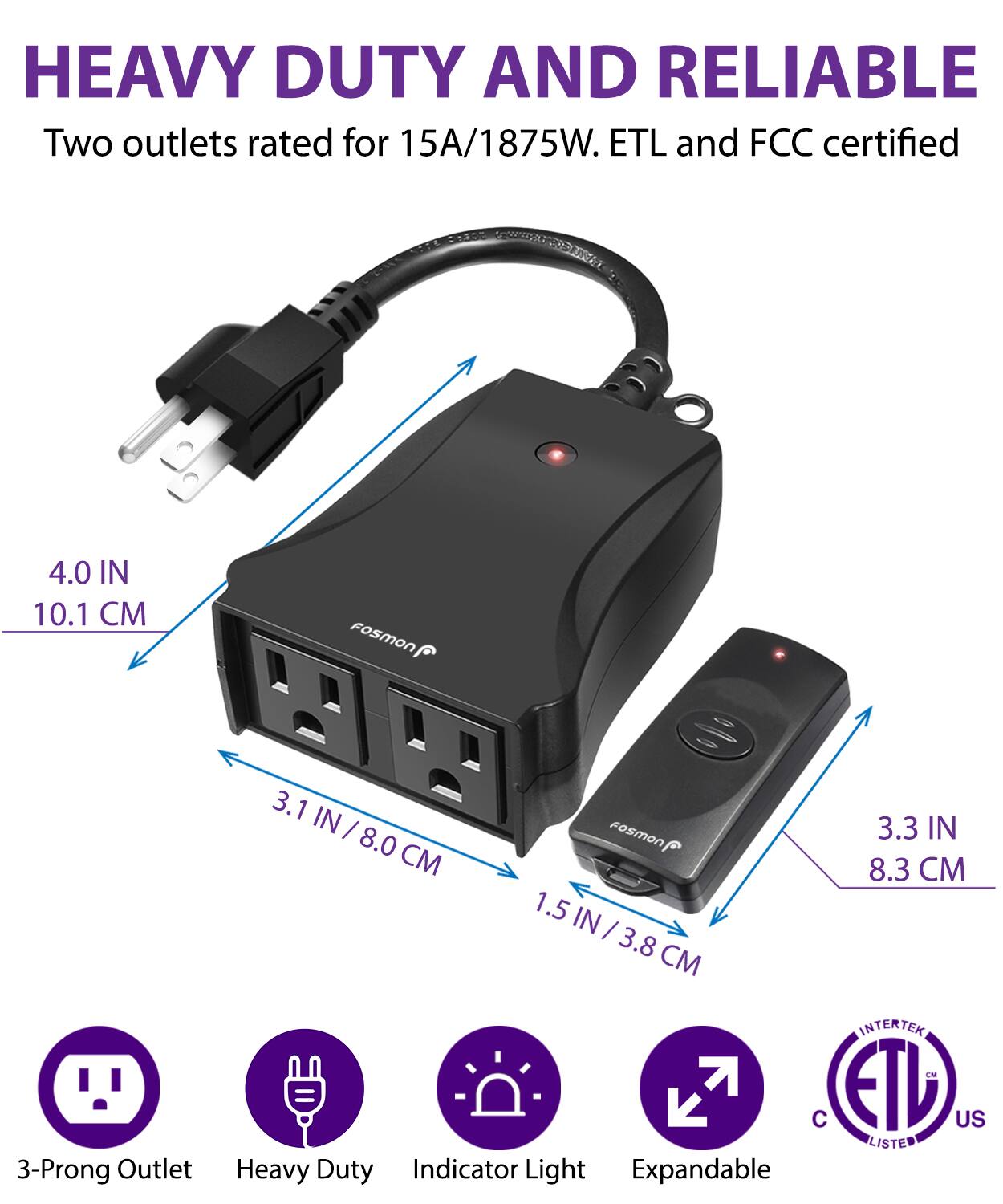 Fosmon WavePoint [ETL Listed] 2 Pack US Outlet Plug with Wireless ...