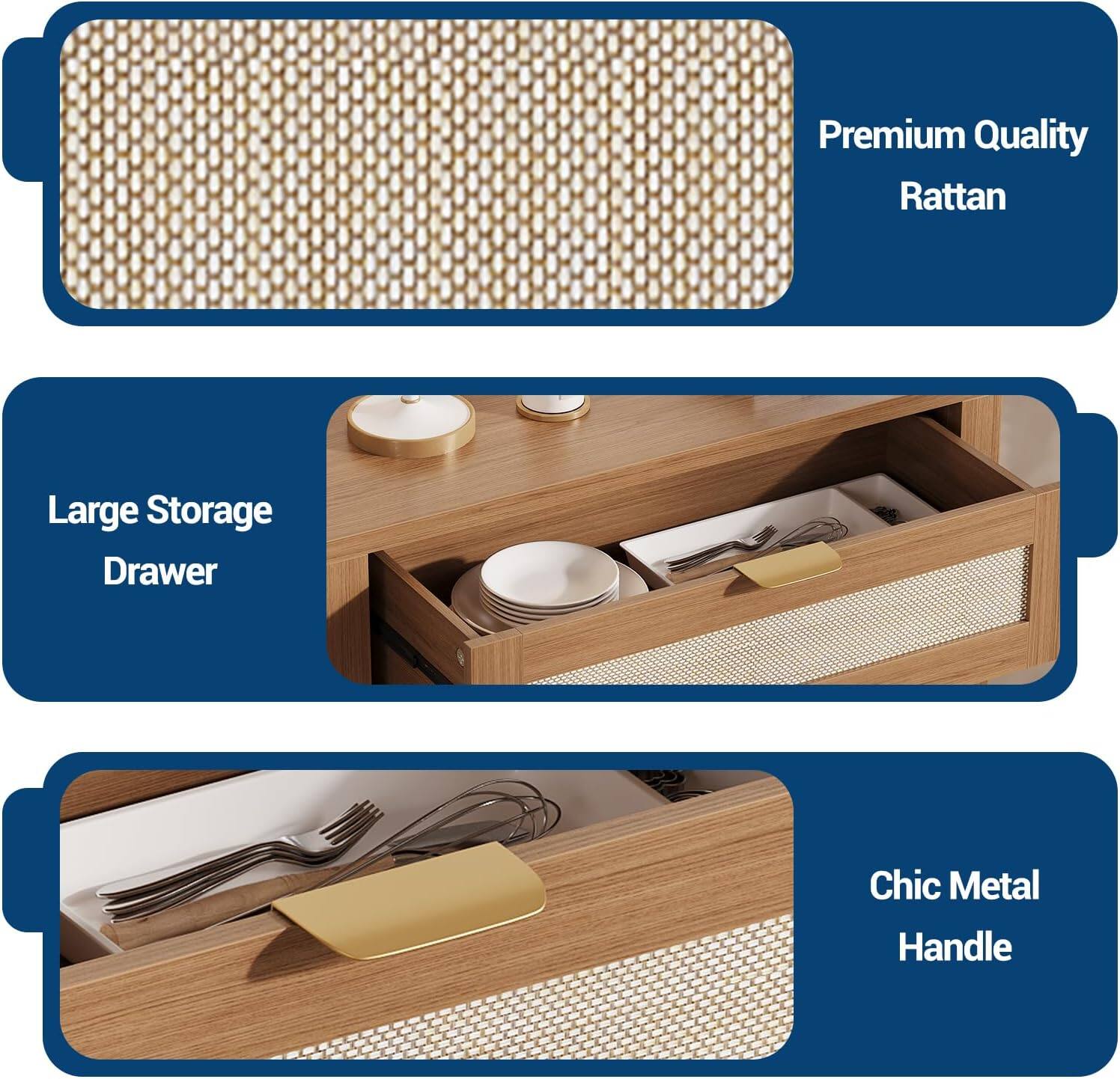 Jojoka 34" Sideboard Buffet Cabinet with Storage, Wooden Credenza Storage Cabinet with ...