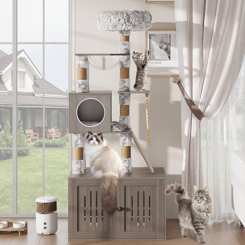 GARVEE All in One Cat Furniture with Flush Nest，Cat Tree with Litter ...