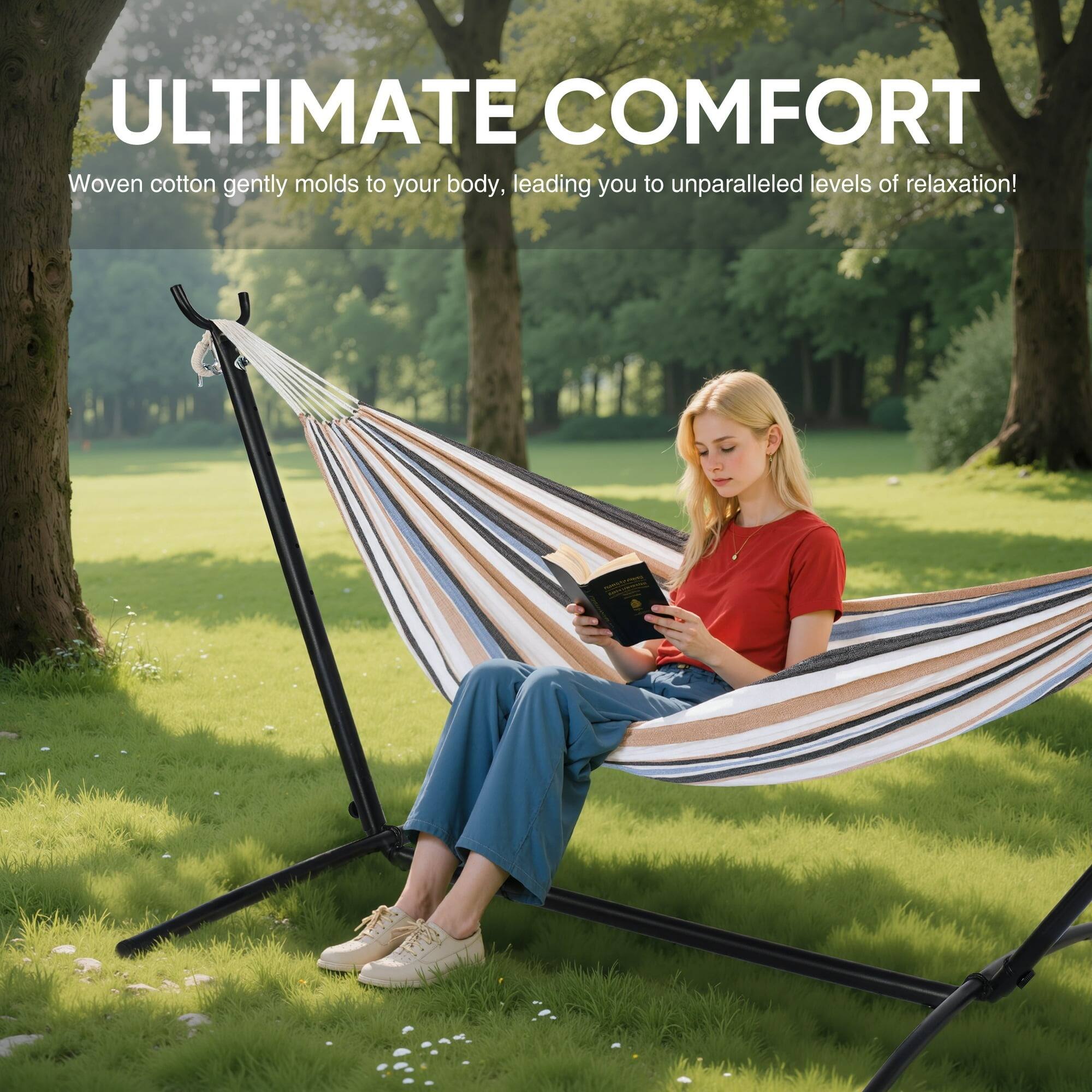 Home Collection 9 Ft Double Hammock with Space Saving Steel Stand and ...