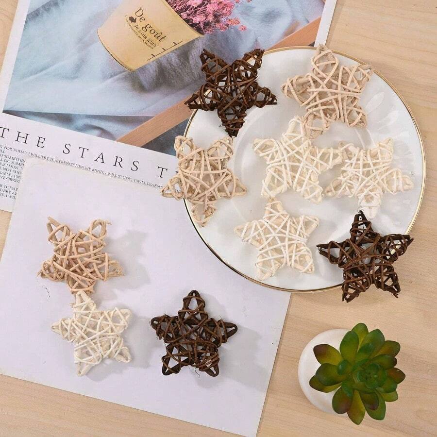 Live At Space 20 Pieces Natural Rattan Stars 2 4 Inch Shaped Wicker ...