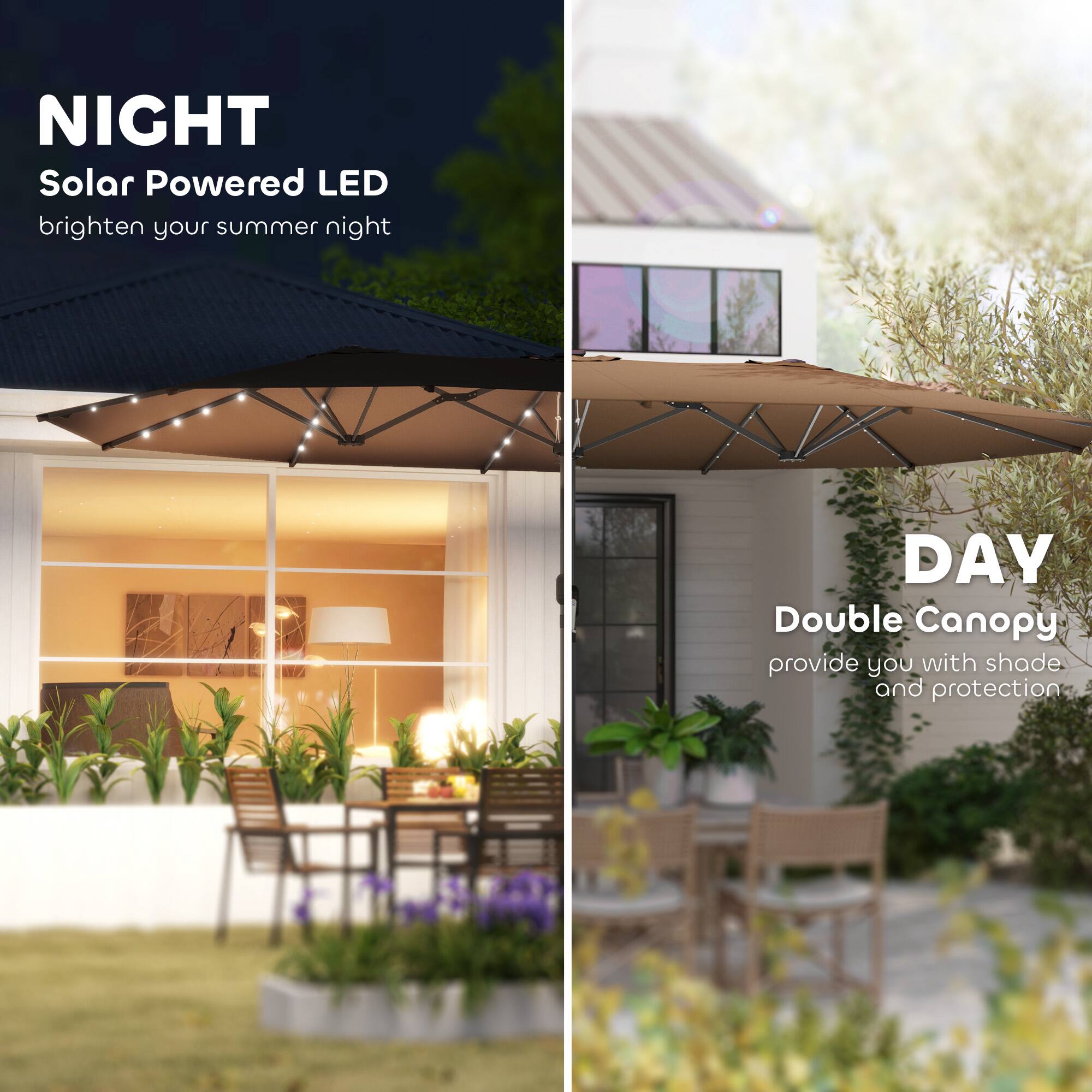 Outsunny 14.8ft Double Umbrella, Large Outdoor Patio Sun Shade with LED ...