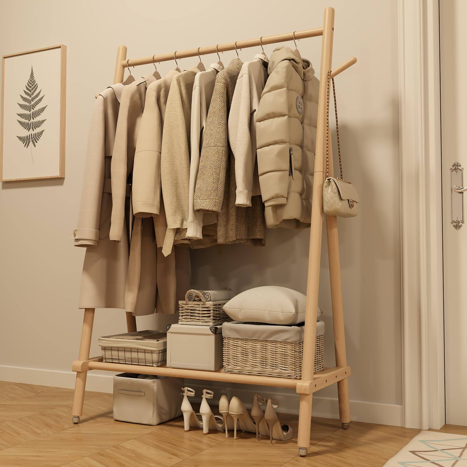 Hirose Alice Solid Wood Clothing Rack Rolling Clothes Rack for Hanging ...