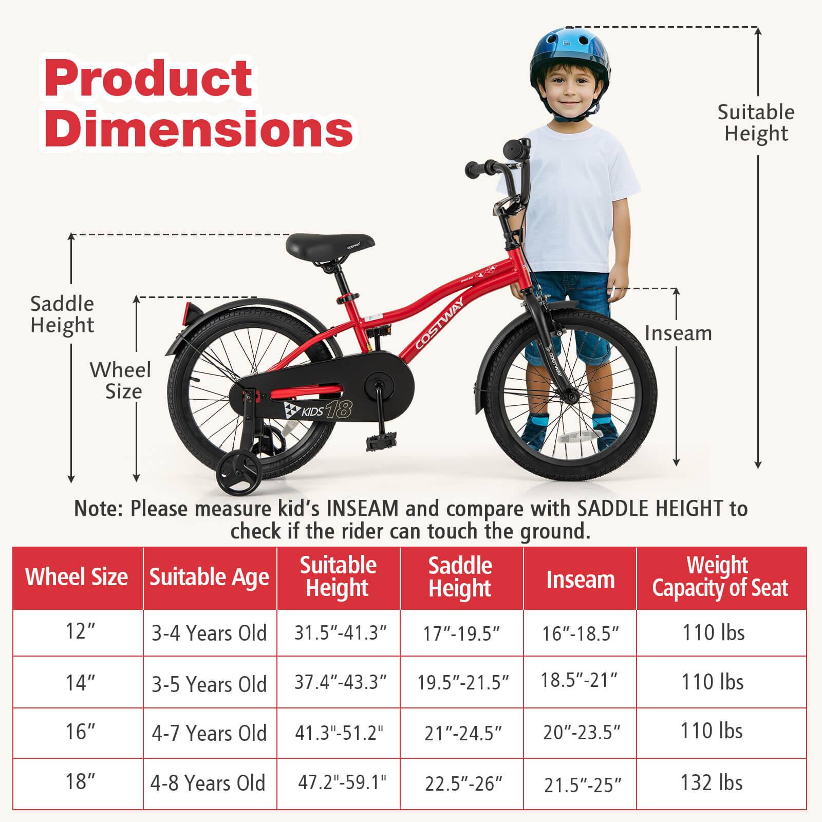 Costway 18" Kids Bike for 4 8 Years Old Boys & Girls with Adjustable Seat Handbrake Reflectors ...