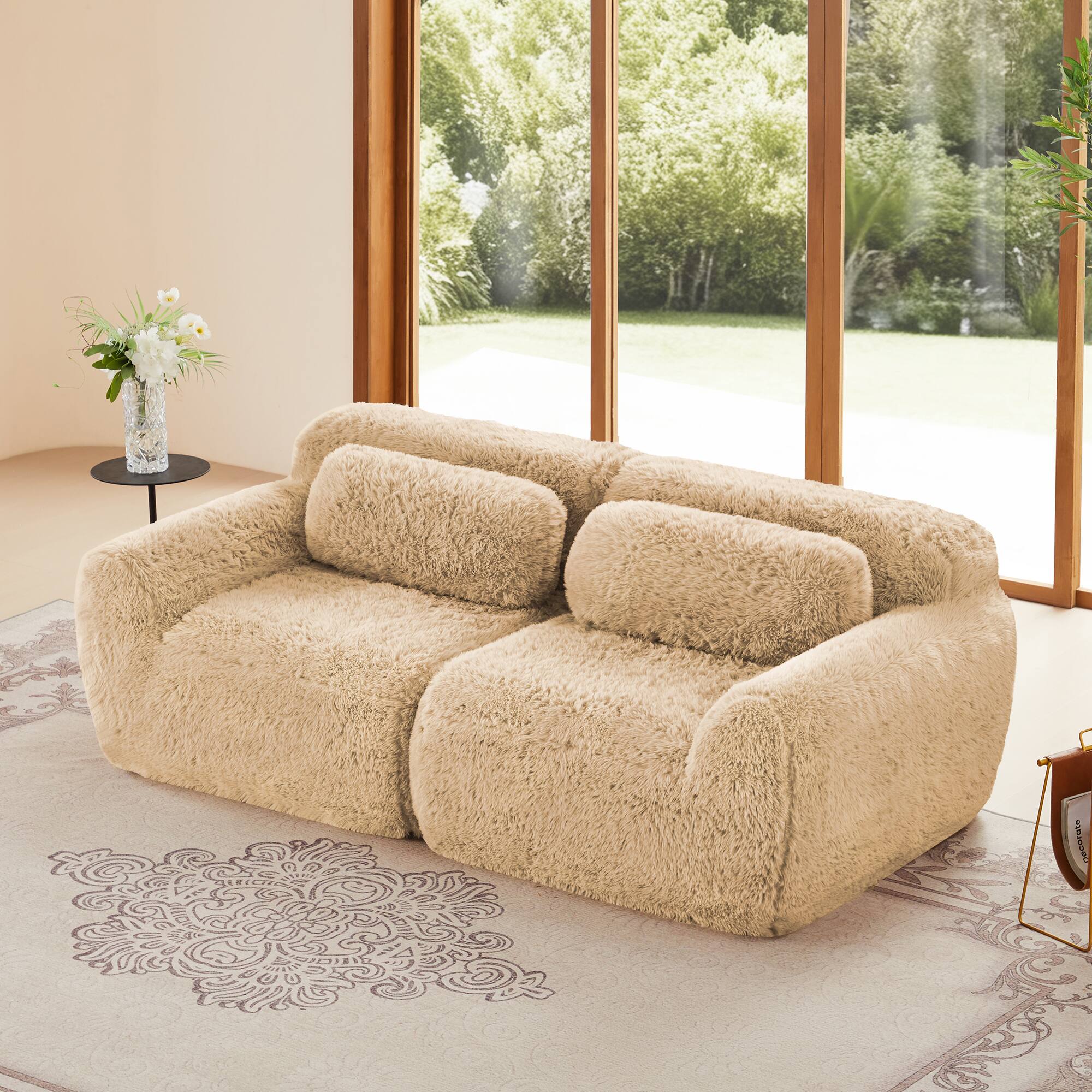 Aukfa 2 Seater Modular Sectional Sofa Soft Fluffy Plush Fabric, 32D ...