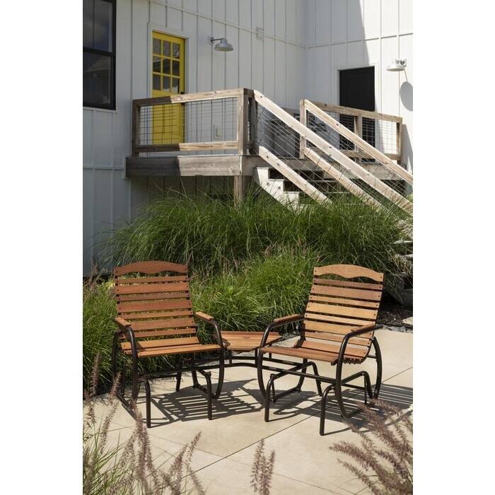 Hivvago Modern FarmHome 3 Piece Glider Chairs Set with Side Table Brown ...