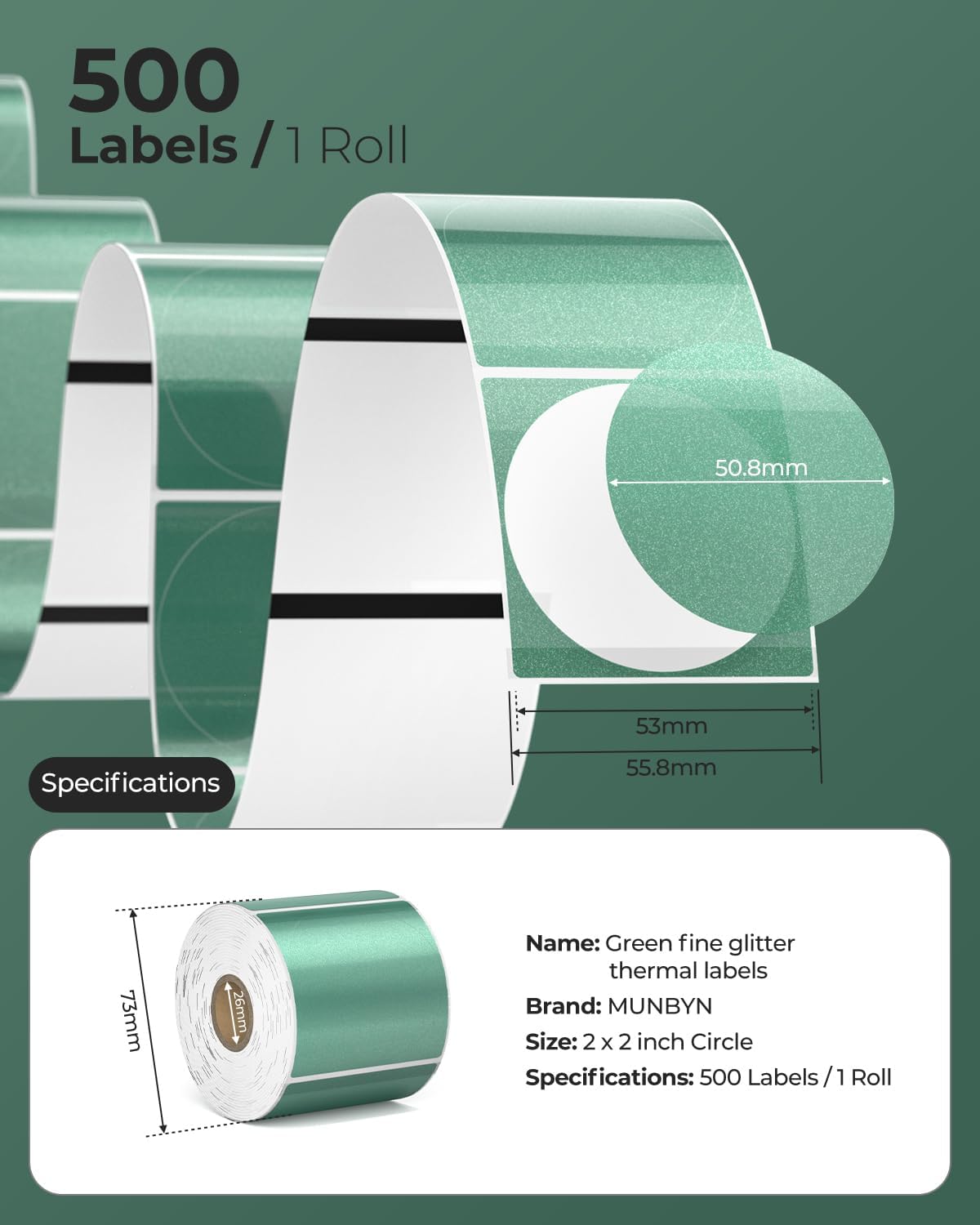 MUNBYN 2 Inch (50.8x50.8mm) Transparent Thermal Labels Green GF-RD ...