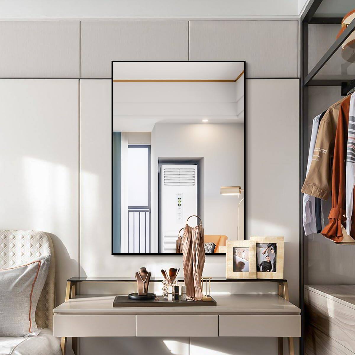 Live At Space Black Rectangle Wall Mirror 20x30 Inch Bathroom Aluminum ...